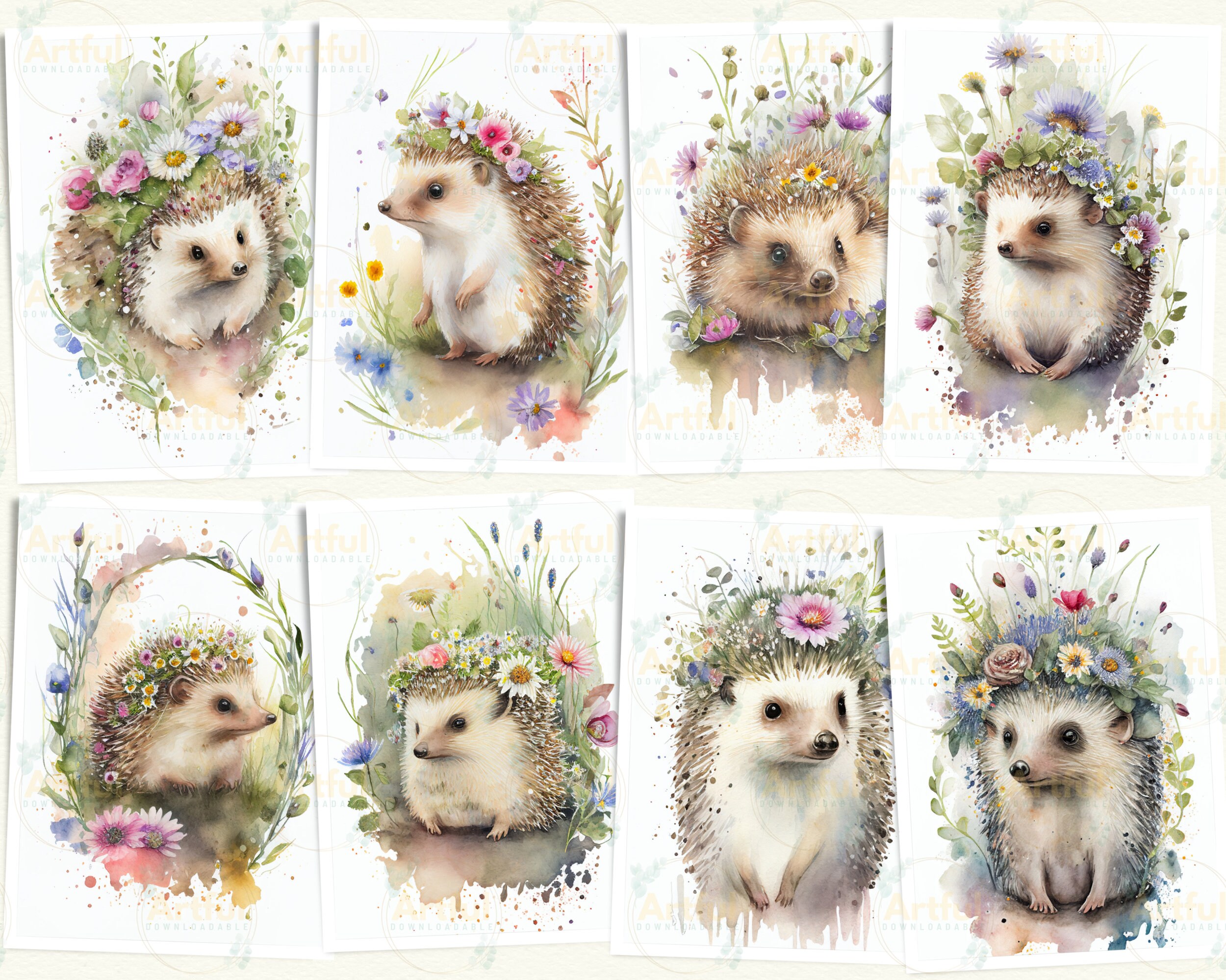 Baby Hedgehog Watercolor Clipart Bundle, Cute Animal JPG, Instant ...