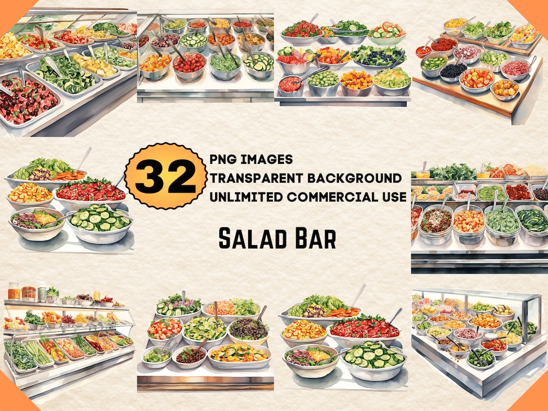 Salad Bar Watercolor Clipart PNG JPG Bundle Instant Digital Download ...