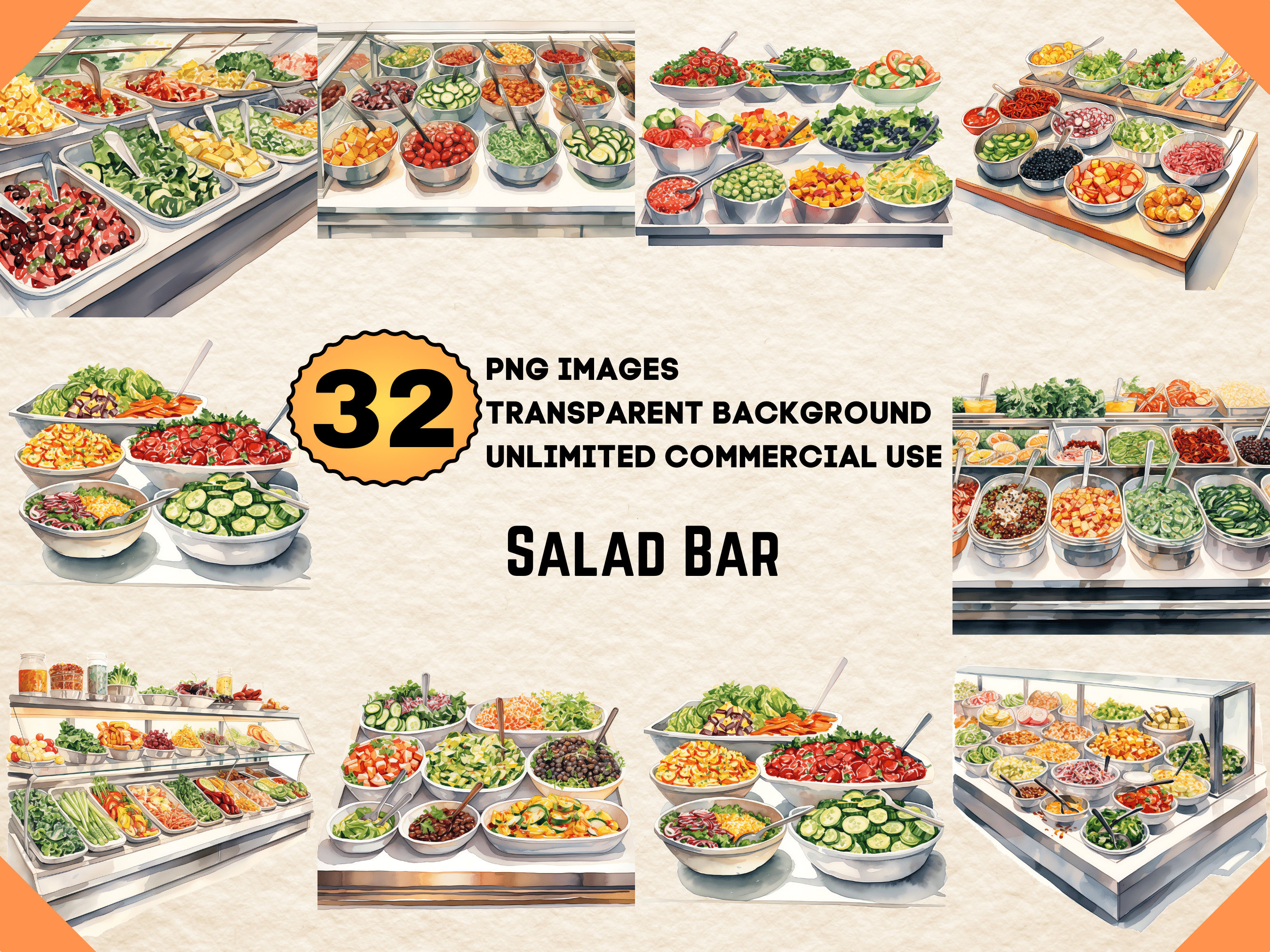 Salad Bar Watercolor Clipart PNG JPG Bundle Instant Digital Download ...