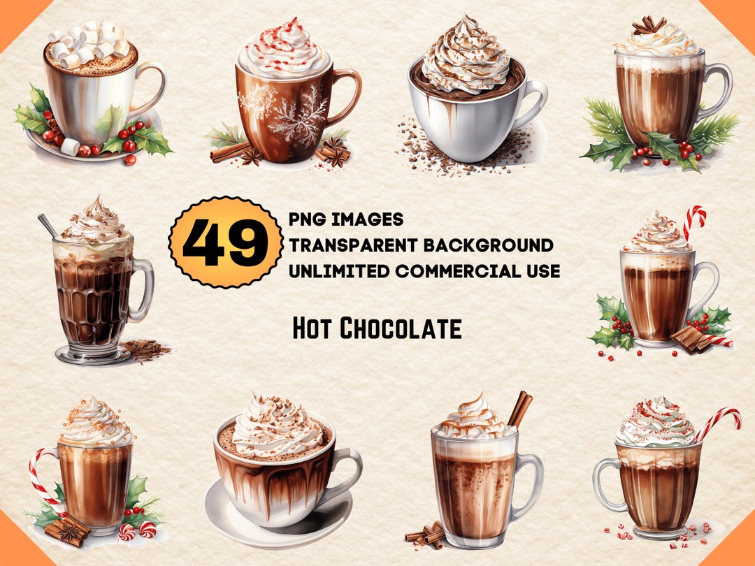 Hot Chocolate Watercolor Clipart PNG JPG Bundle Instant Digital ...