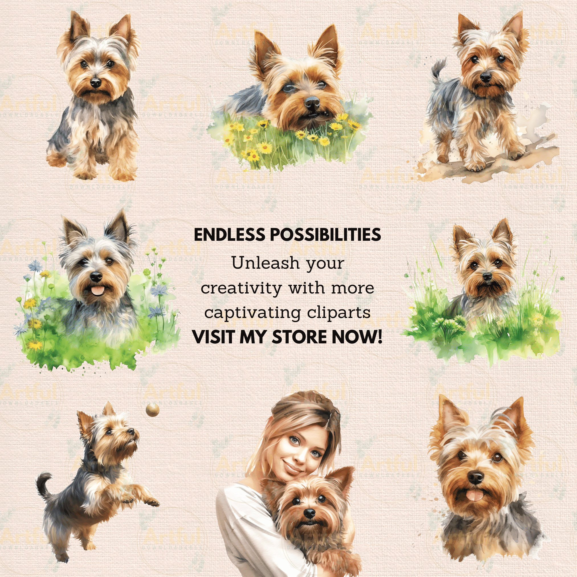 Yorkshire Terrier Watercolor Clipart PNG JPG Bundle Instant Digital ...