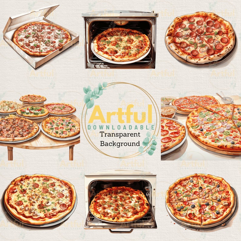 Pizza Watercolor Clipart PNG JPG Bundle Instant Digital Download ...