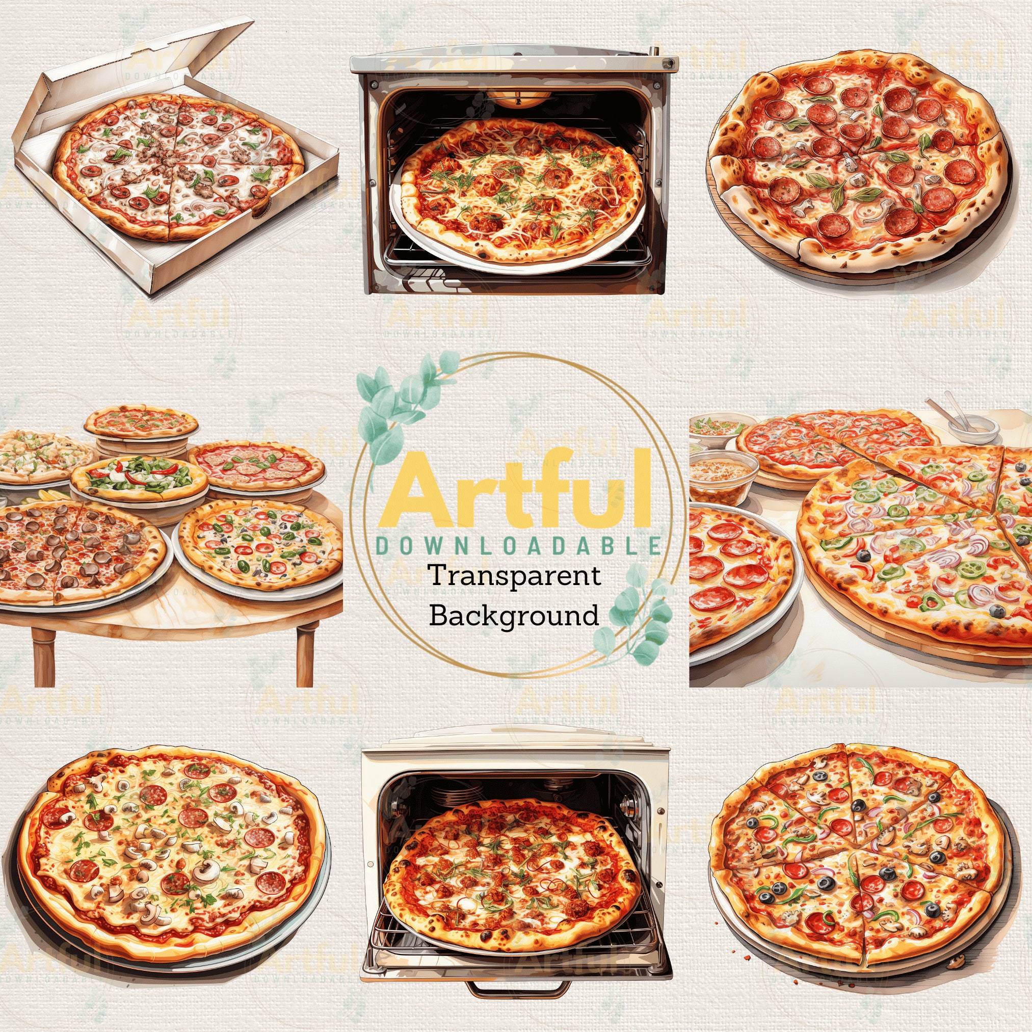 Pizza Watercolor Clipart PNG JPG Bundle Instant Digital - Etsy
