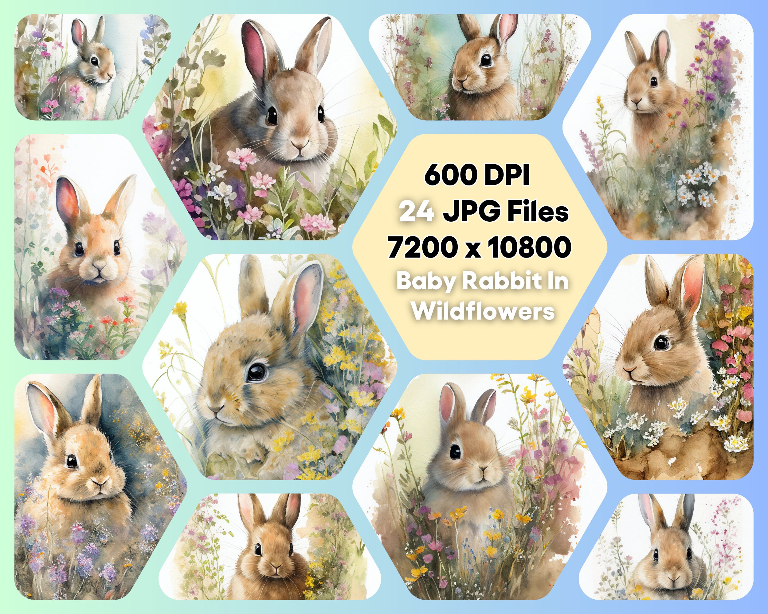 Adorable Baby Rabbit Watercolor Clipart Bundle Cute Animal - Etsy