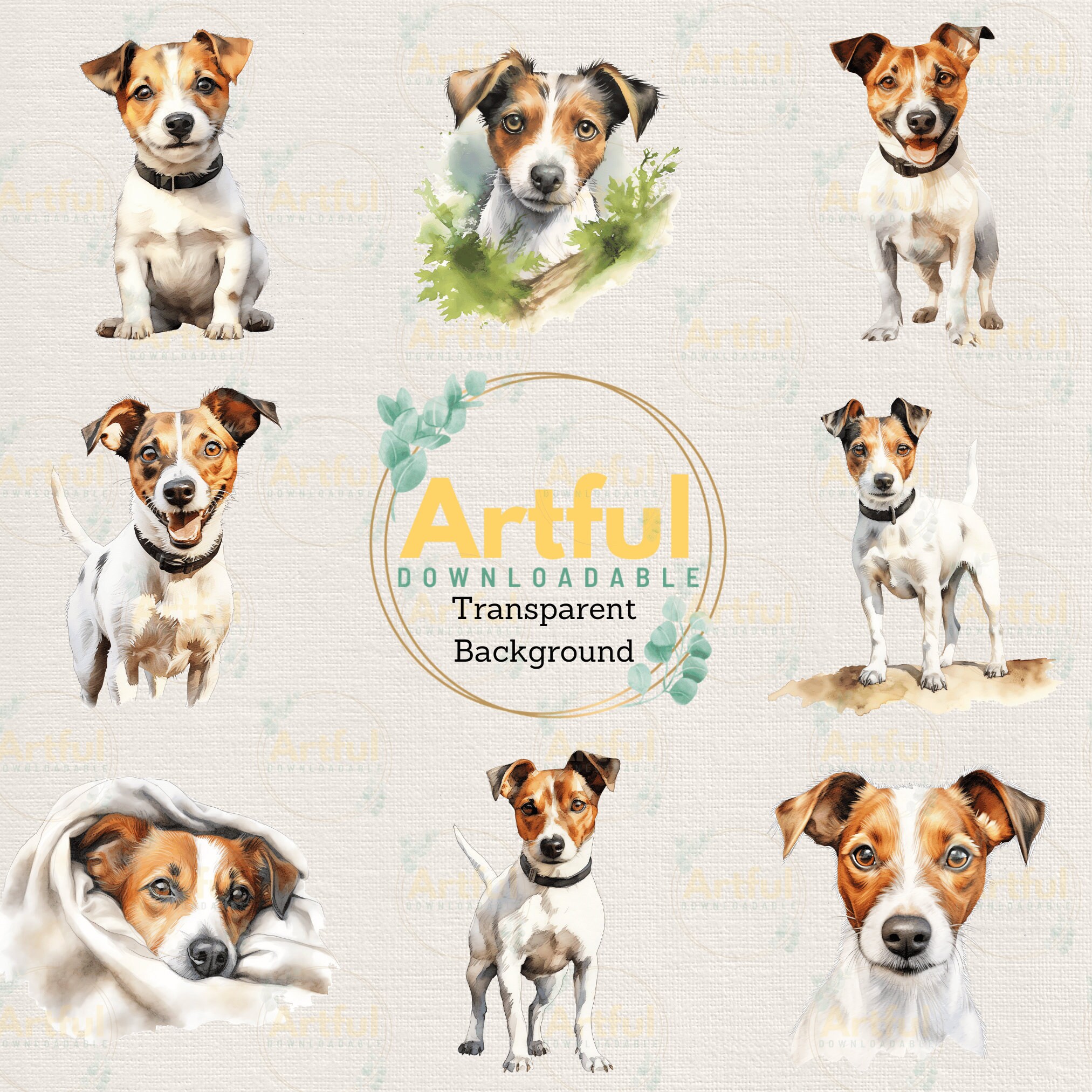 Jack Russell Watercolor Clipart Set DIY Birthday Invitation Card Craft ...