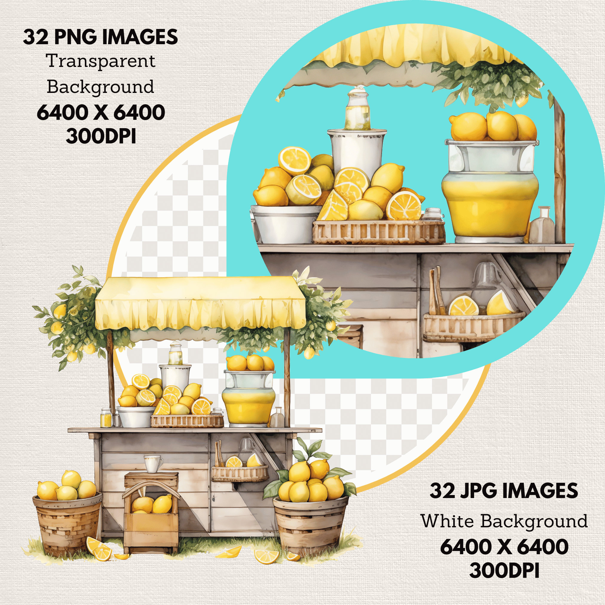 Lemonade Stand Watercolor Clipart PNG JPG Bundle Instant Digital ...