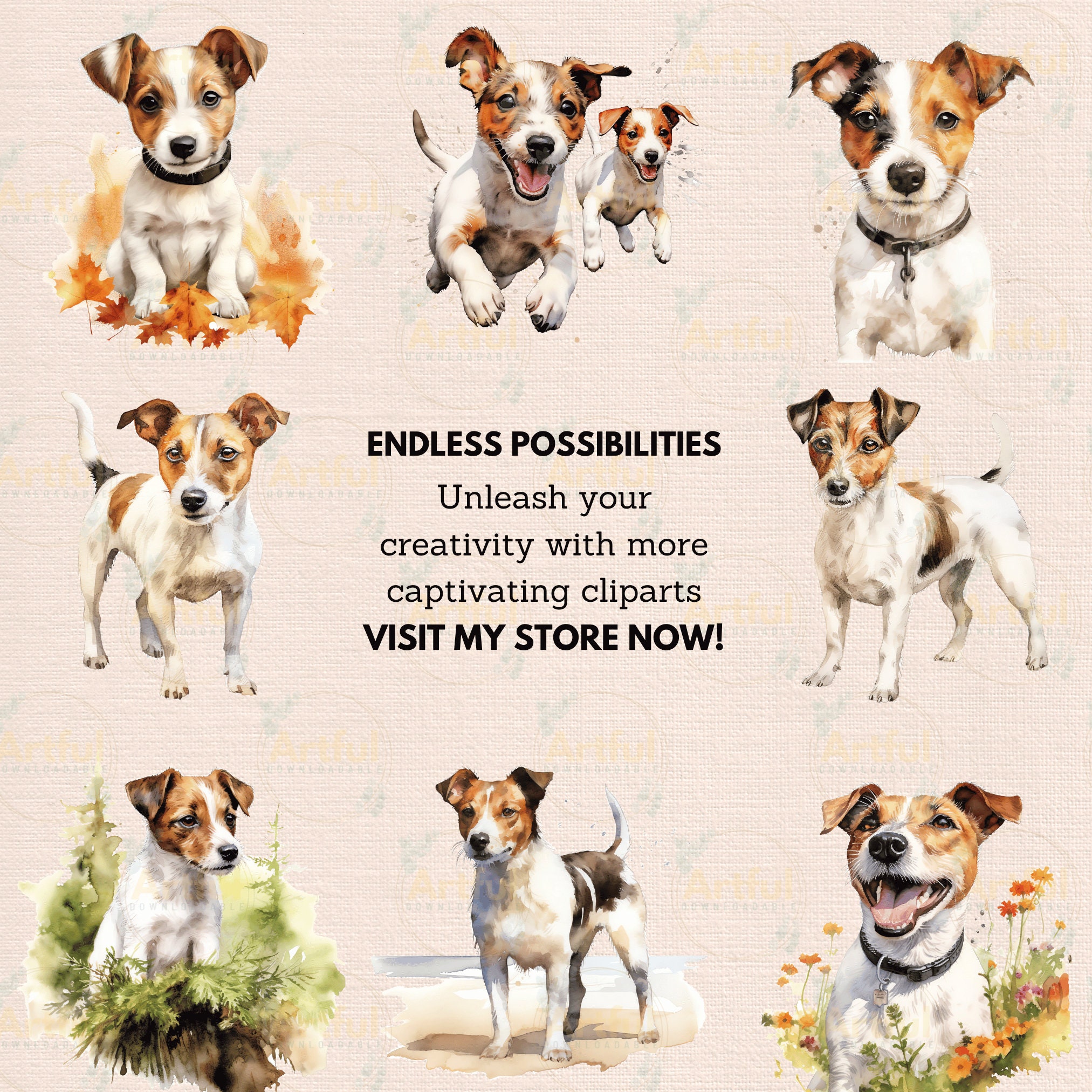 Jack Russell Watercolor Clipart Set DIY Birthday Invitation Card Craft ...