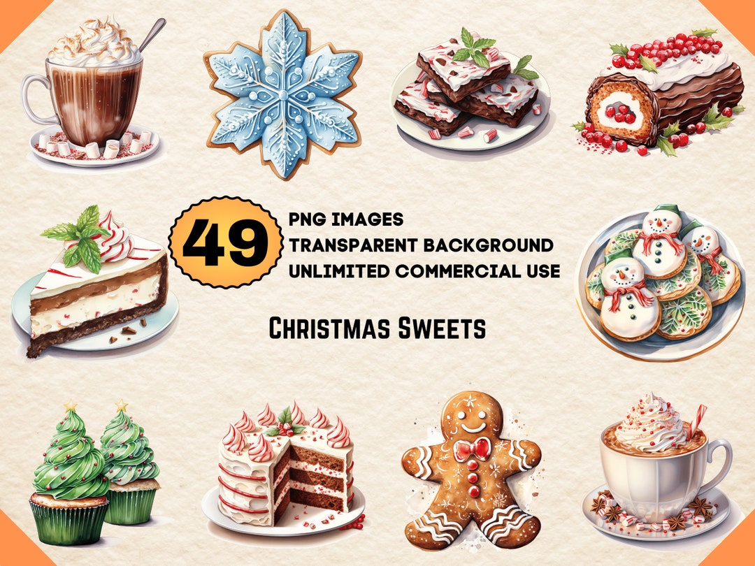 Christmas Sweets Watercolor Clipart PNG JPG Bundle Instant Digital ...