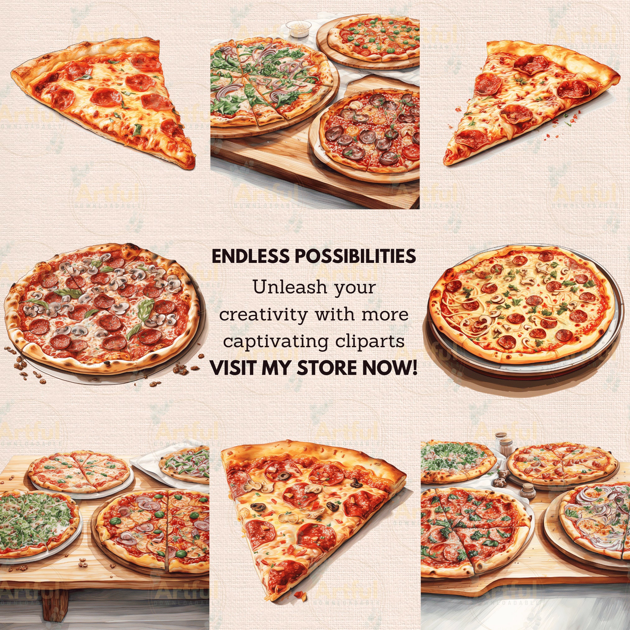 Pizza Watercolor Clipart PNG JPG Bundle Instant Digital - Etsy