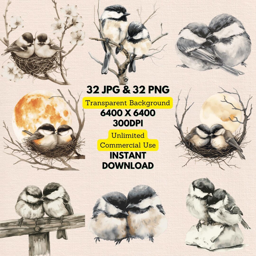 Watercolor Black Capped Chickadees Couple Pair Resting Sleeping Clipart ...