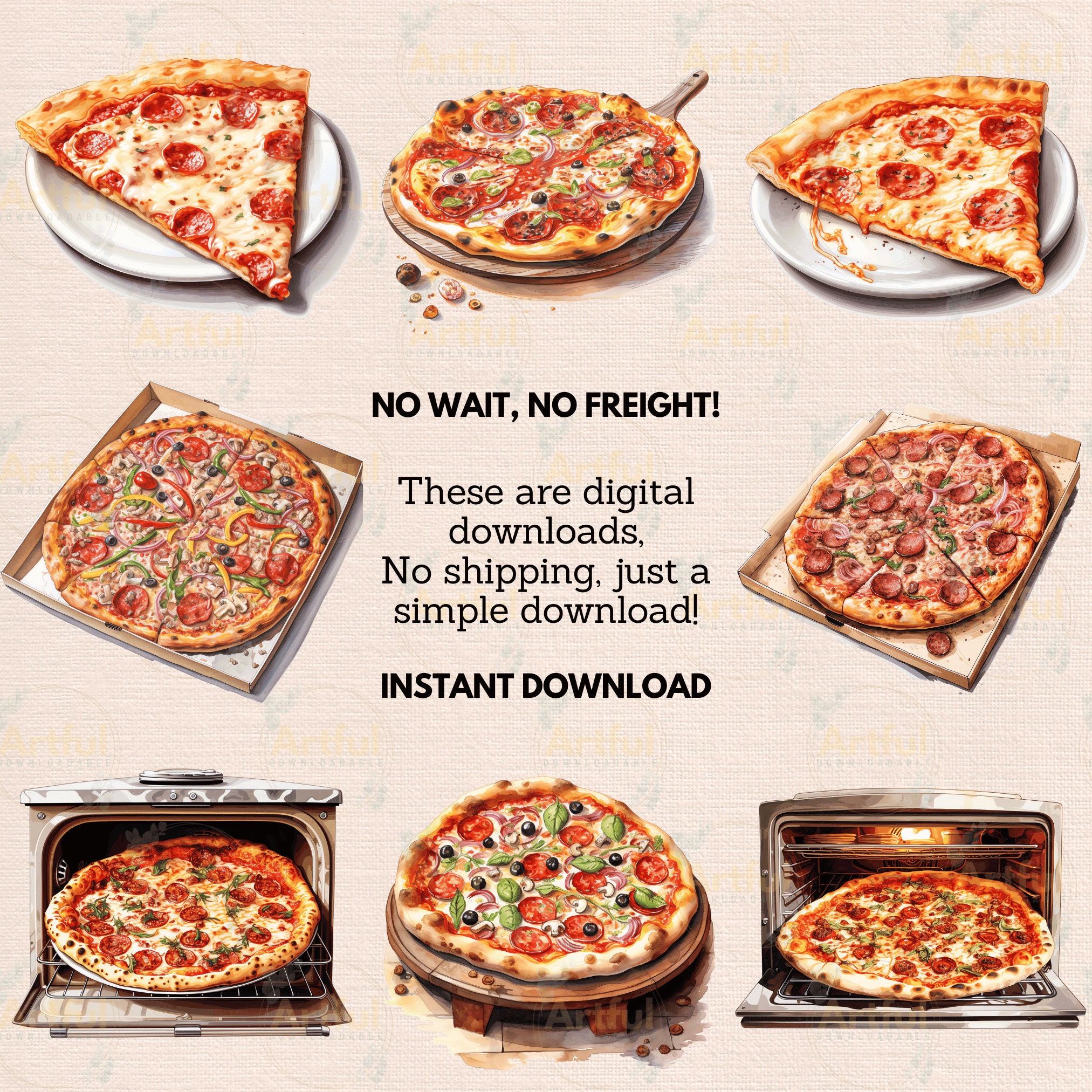 Pizza Watercolor Clipart PNG JPG Bundle Instant Digital - Etsy