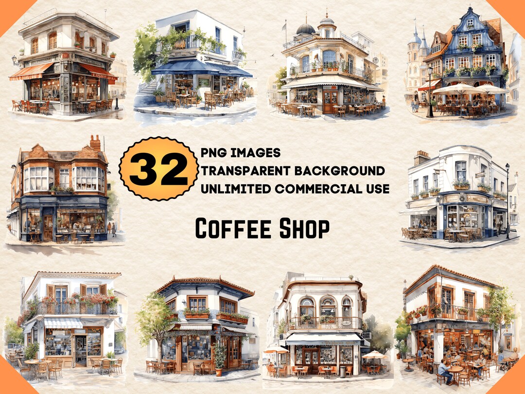 Coffee Shop Watercolor Clipart PNG JPG Bundle Instant Digital - Etsy