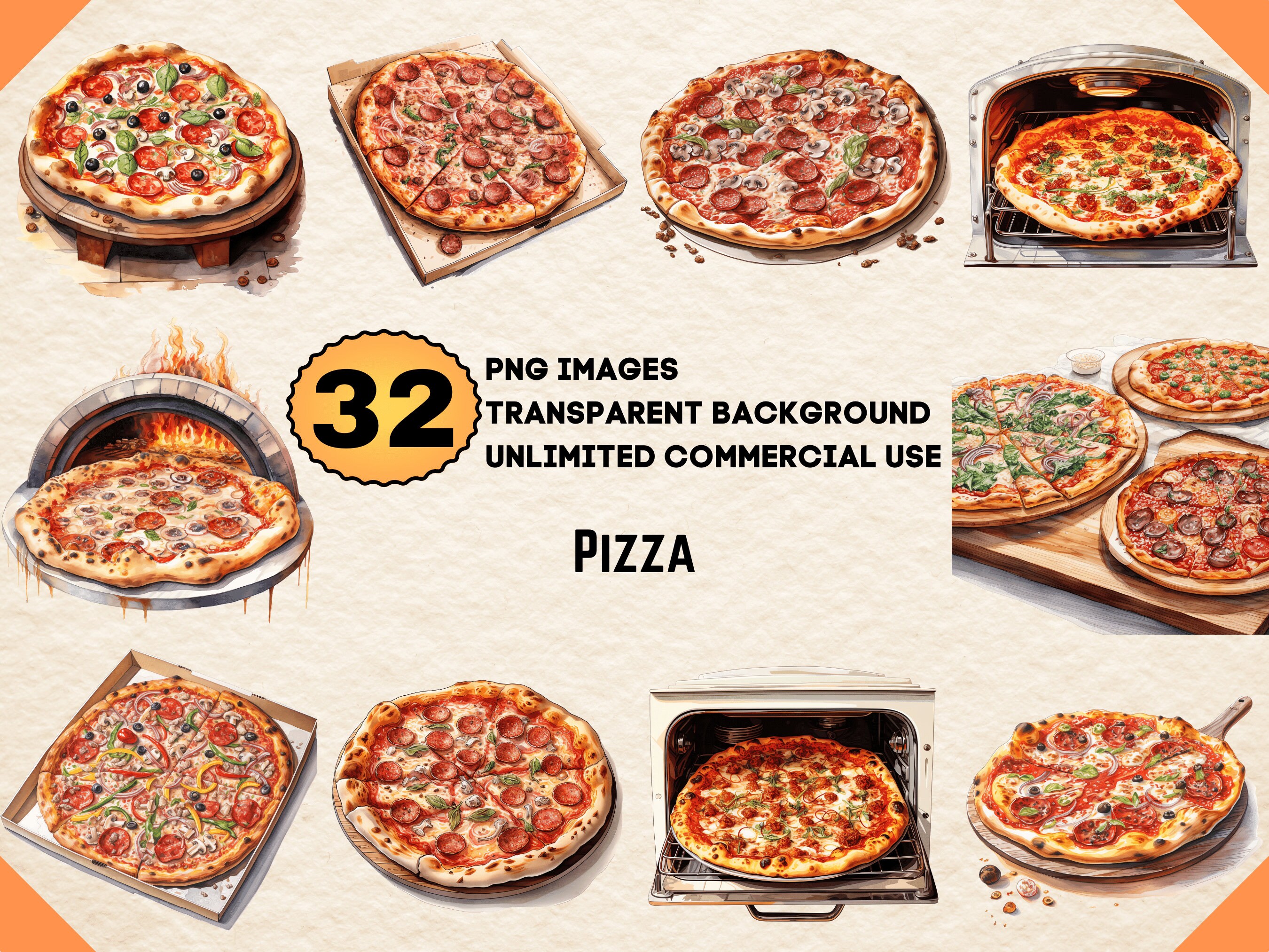 Pizza Watercolor Clipart PNG JPG Bundle Instant Digital - Etsy