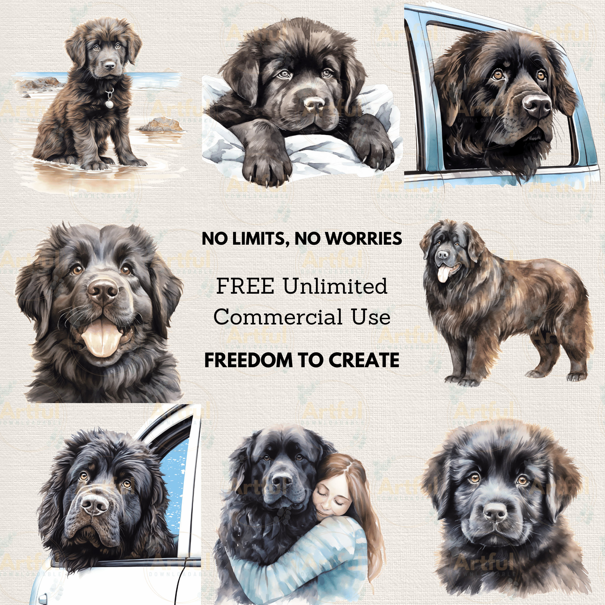 Newfoundland Watercolor Clipart PNG JPG Bundle Instant Digital Download ...