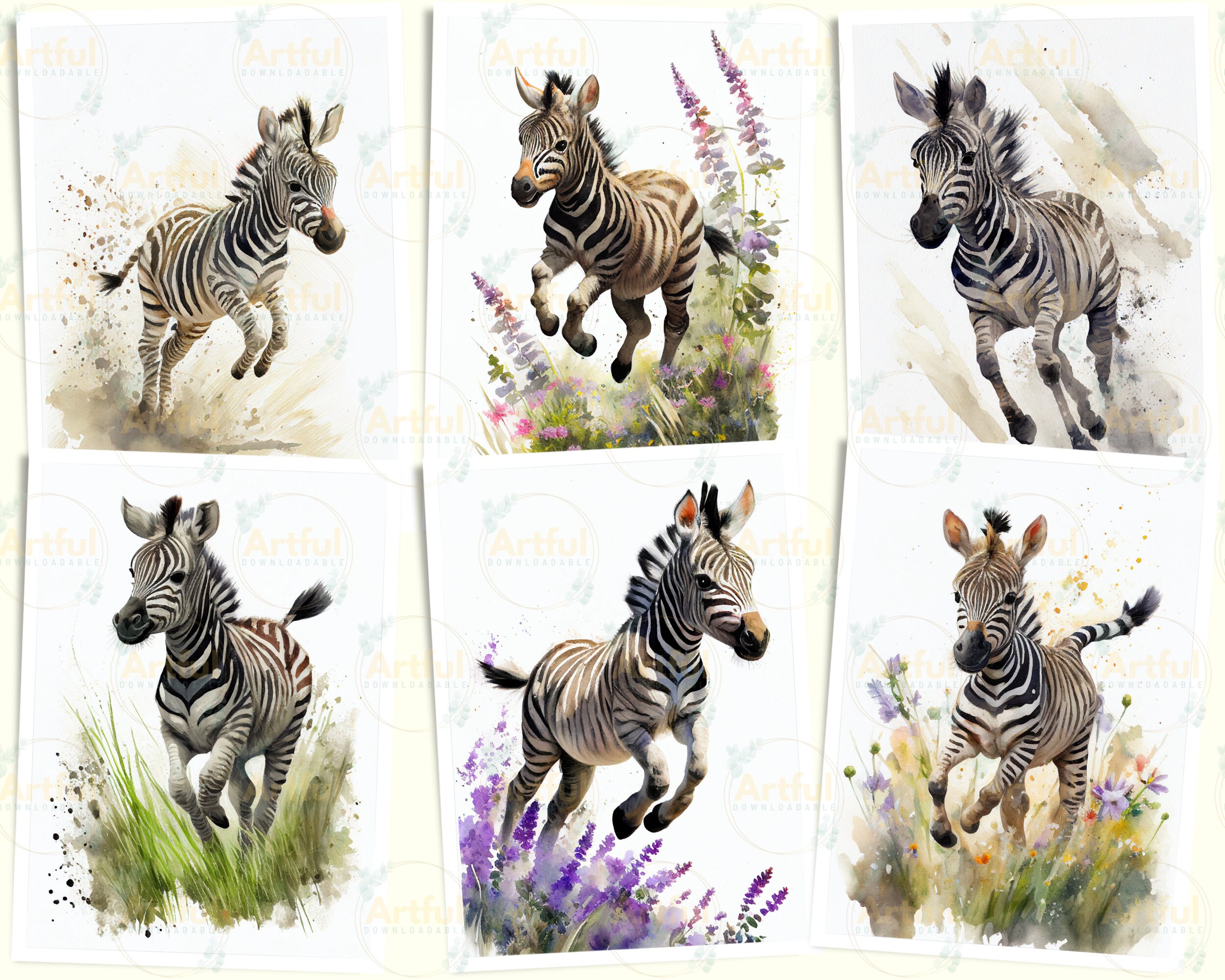 Baby Zebra in Galloping Watercolor Clipart Bundle Cute Animal - Etsy