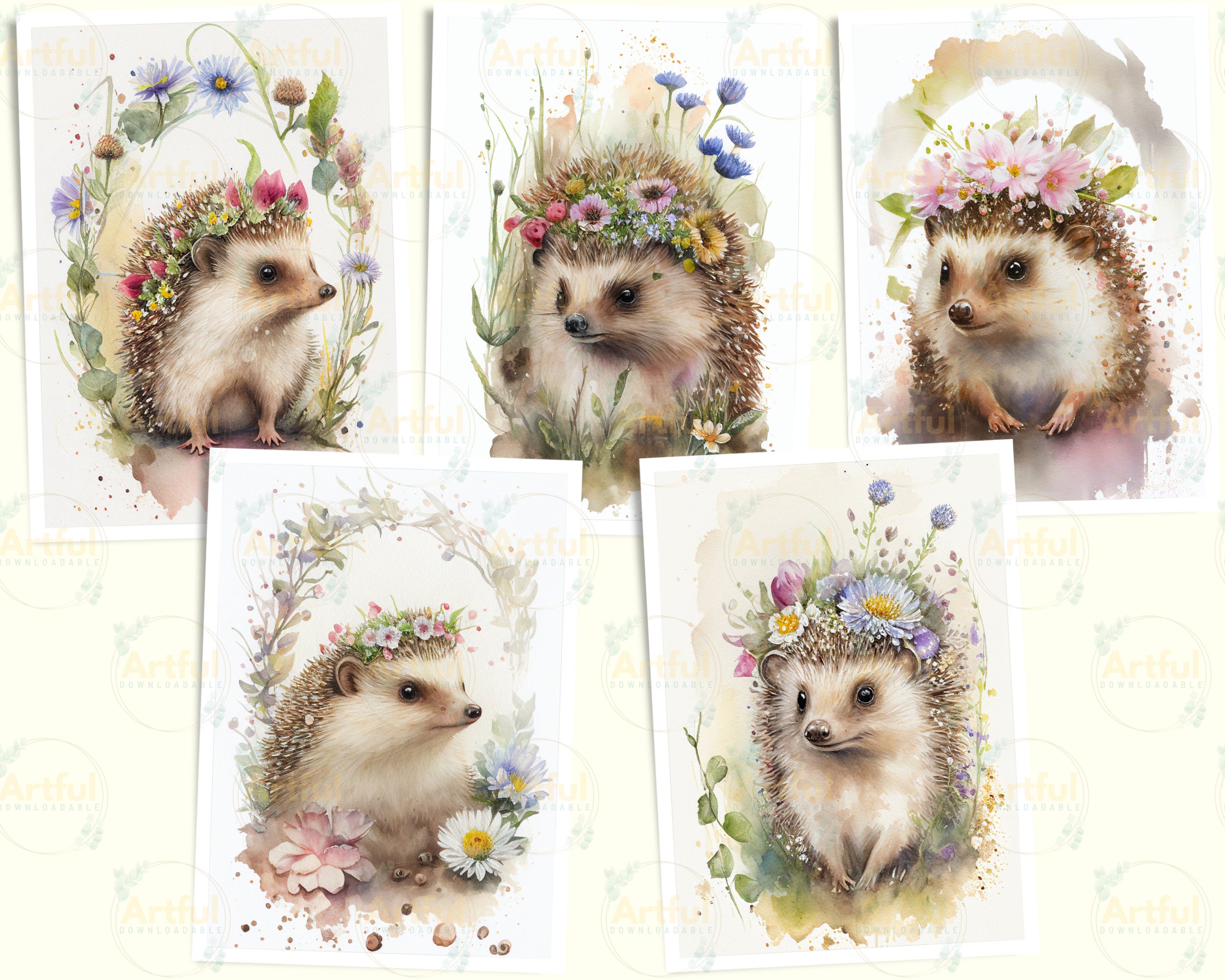 Baby Hedgehog Watercolor Clipart Bundle, Cute Animal JPG, Instant ...