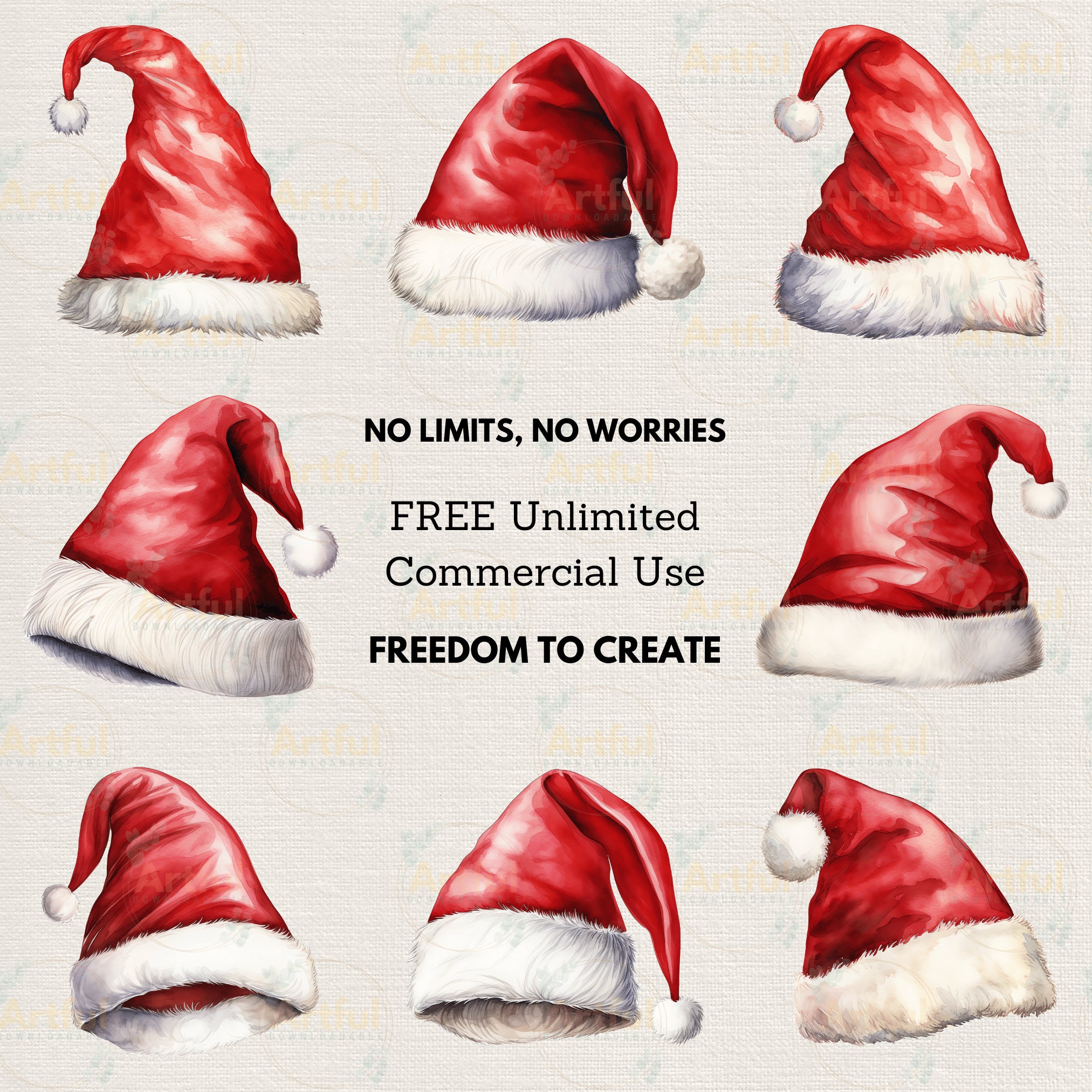 Santa Hat Watercolor Clipart PNG JPG Bundle Instant Digital Download ...