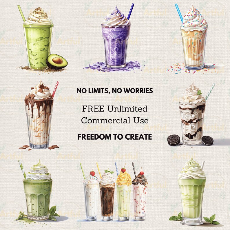 Milkshake Watercolor Clipart PNG JPG Bundle Instant Digital Download ...