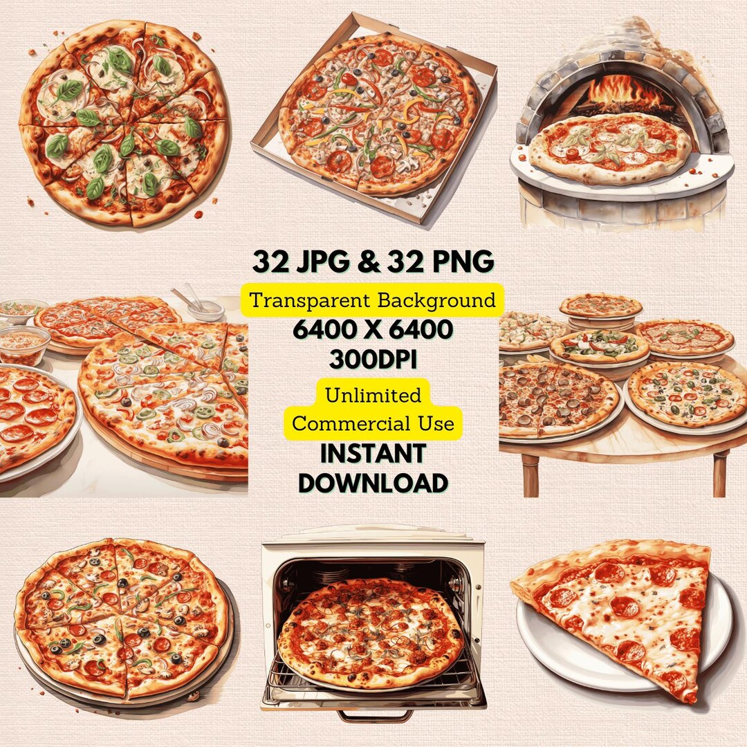 Pizza Watercolor Clipart PNG JPG Bundle Instant Digital Download ...