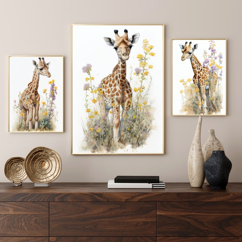 Cute Baby Giraffe Wildflower Watercolor Clipart Bundle, Animal JPG Instant Digital Download ...