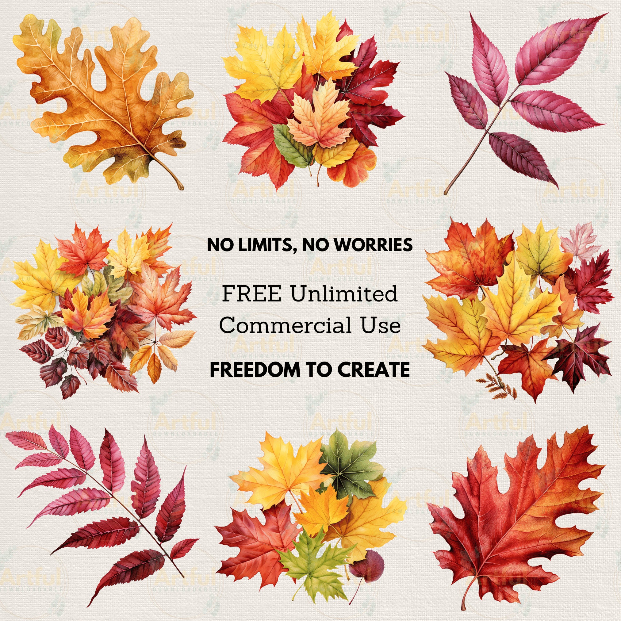 Autumn Leaves Watercolor Clipart PNG JPG Bundle Instant - Etsy