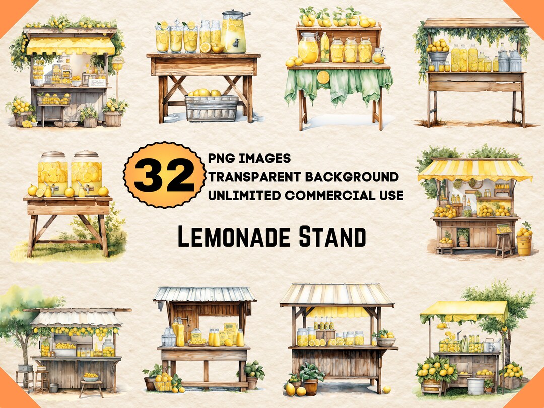 Lemonade Stand Watercolor Clipart PNG JPG Bundle Instant Digital ...
