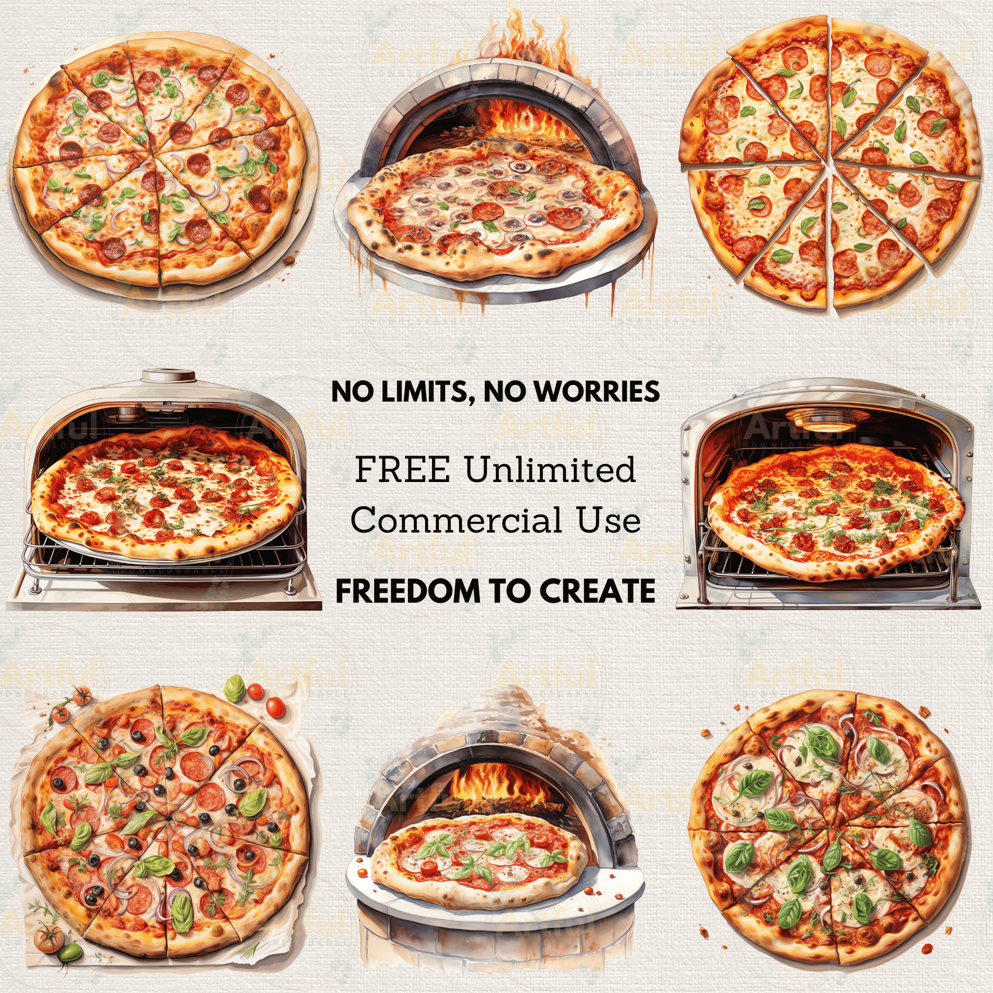 Pizza Watercolor Clipart PNG JPG Bundle Instant Digital - Etsy