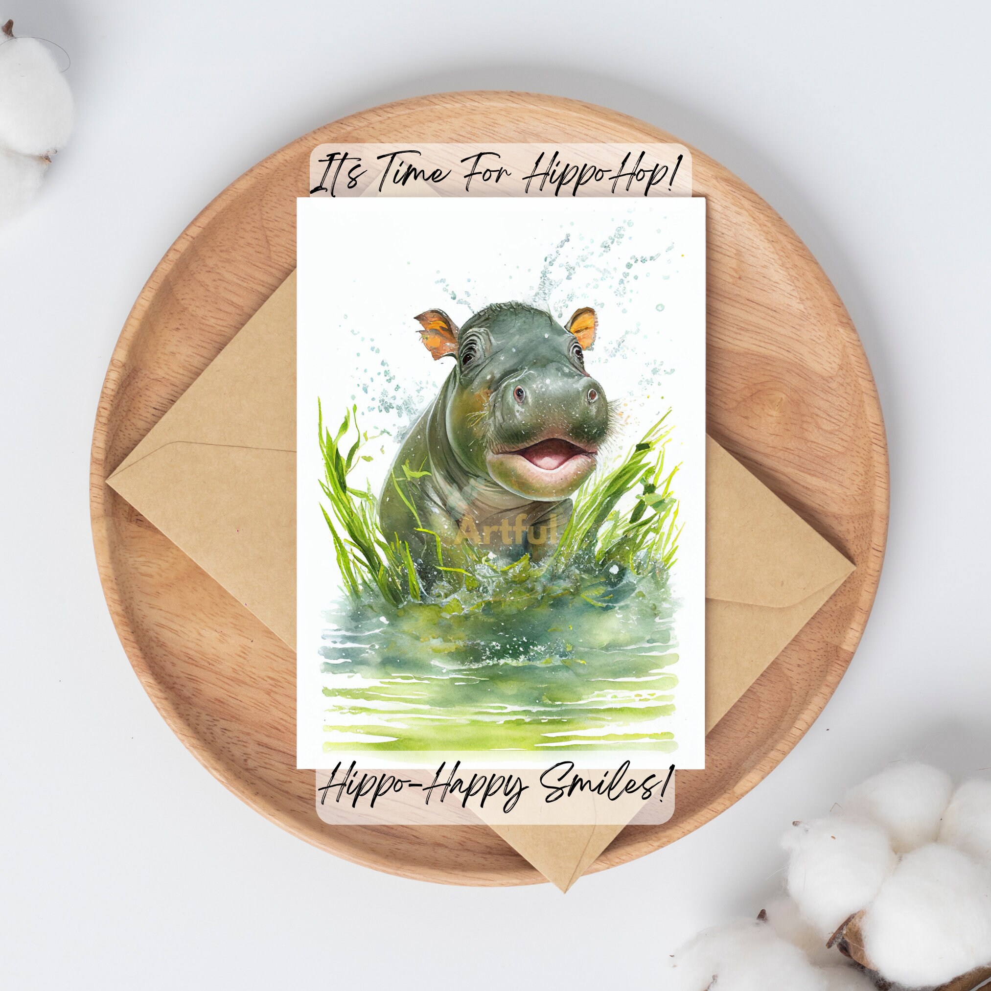 Baby Hippo in Water Watercolor Clipart Bundle, Cute Animal JPG, Instant ...