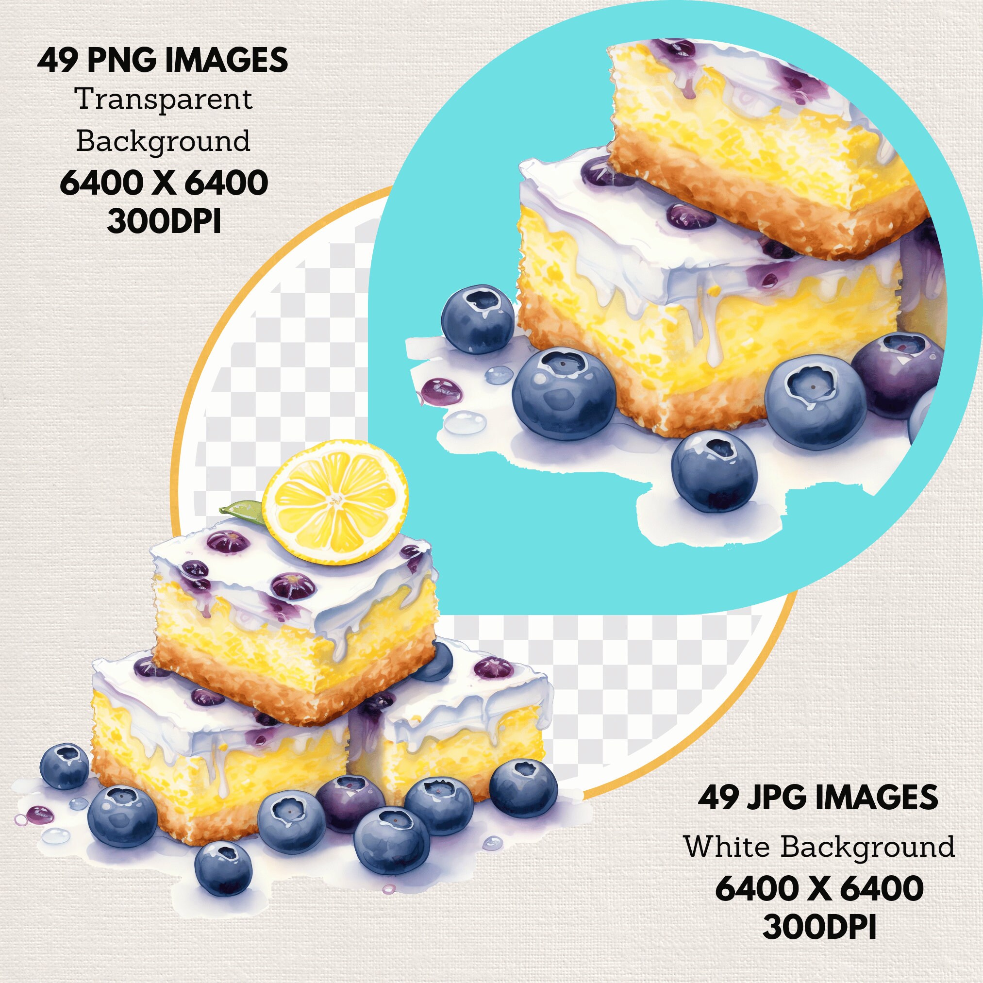 Lemon Dessert Watercolor Clipart PNG JPG Bundle Instant - Etsy