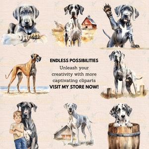 Great Dane Watercolor Clipart PNG JPG Bundle Instant Digital Download ...