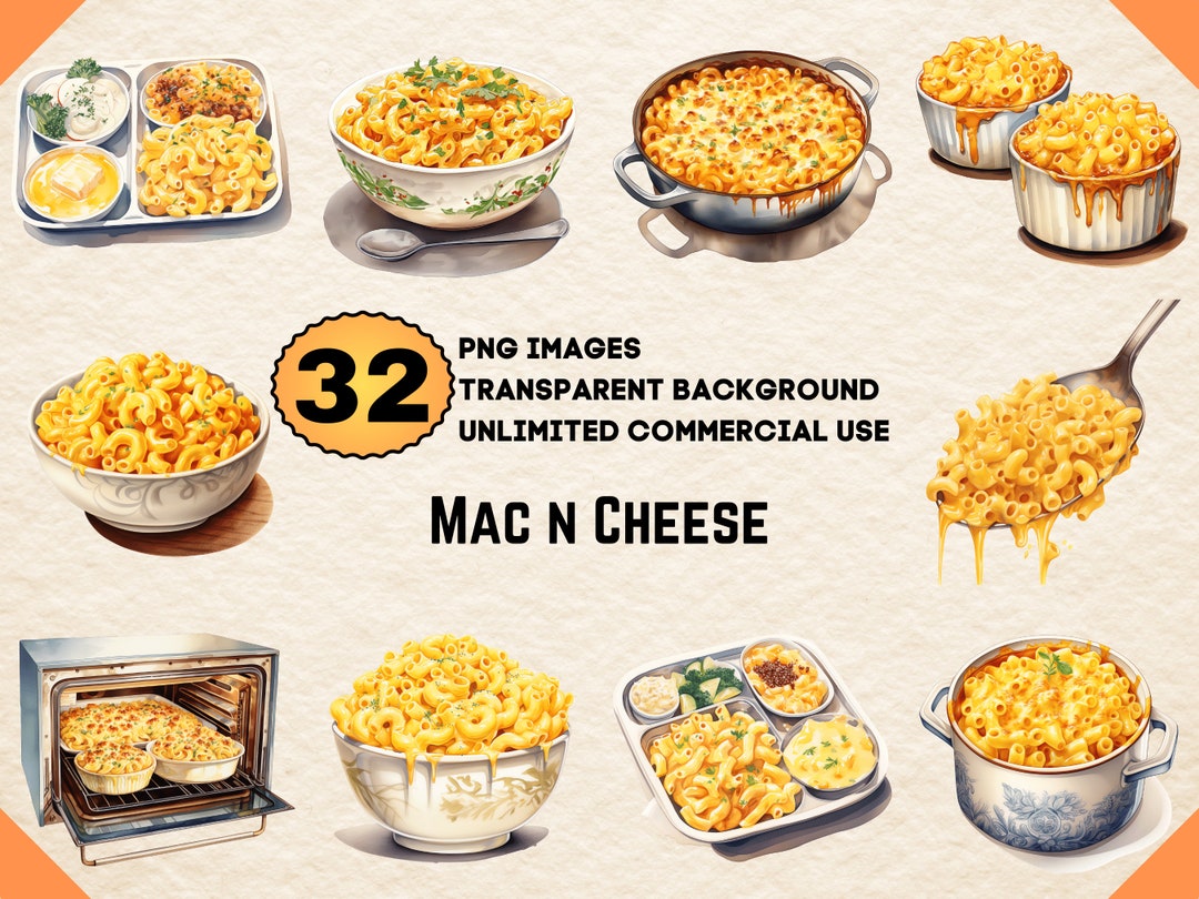 Mac N Cheese Watercolor Clipart PNG JPG Bundle Instant Digital Download ...