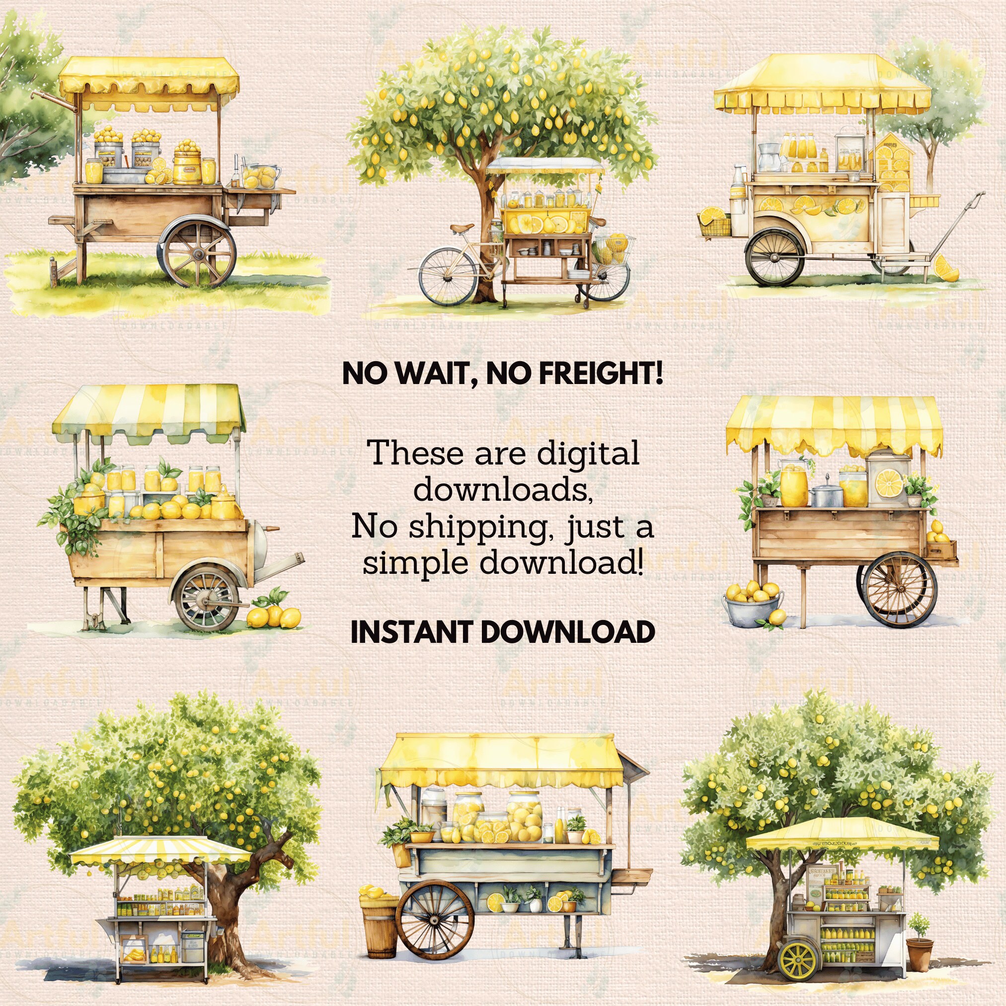 Lemonade Cart Watercolor Clipart PNG JPG Bundle Instant - Etsy