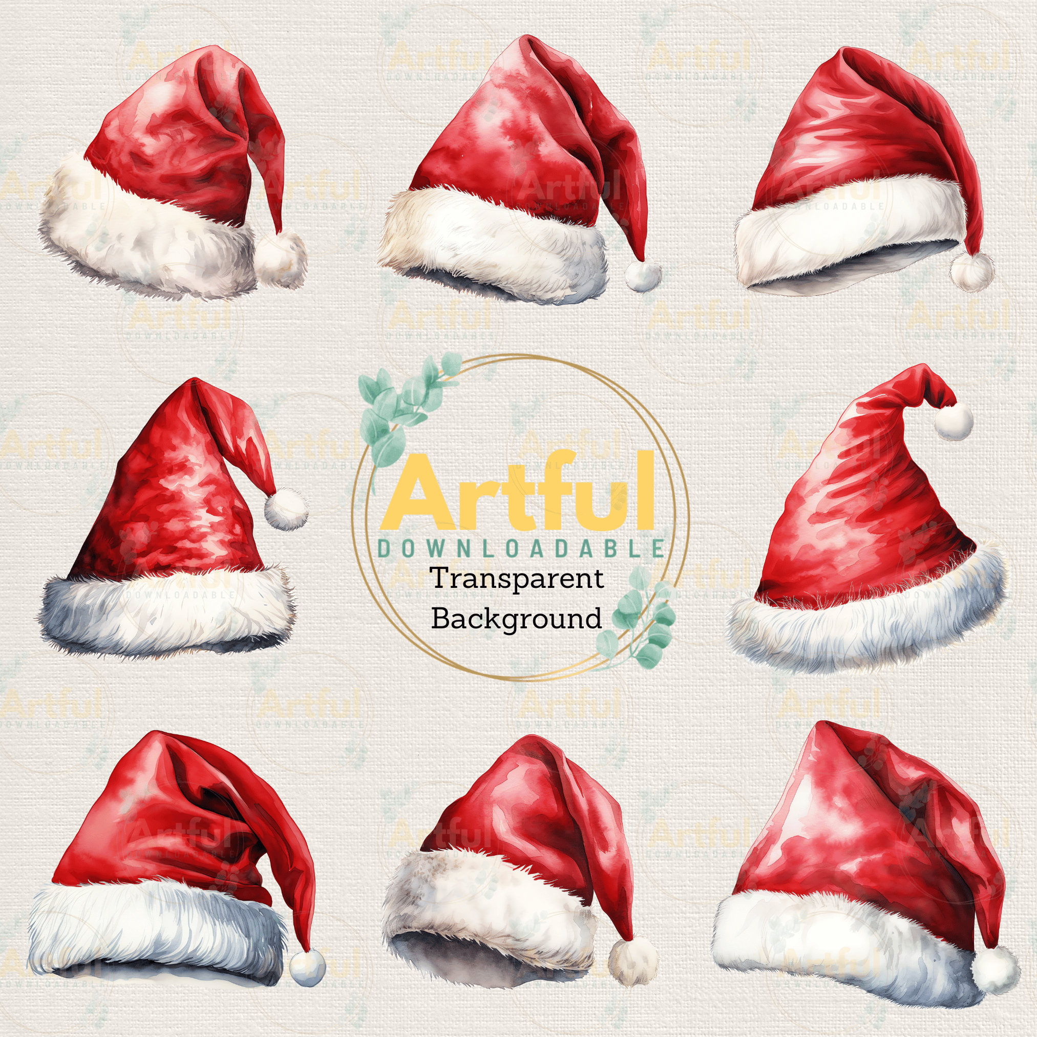 Santa Hat Watercolor Clipart PNG JPG Bundle Instant Digital Download ...