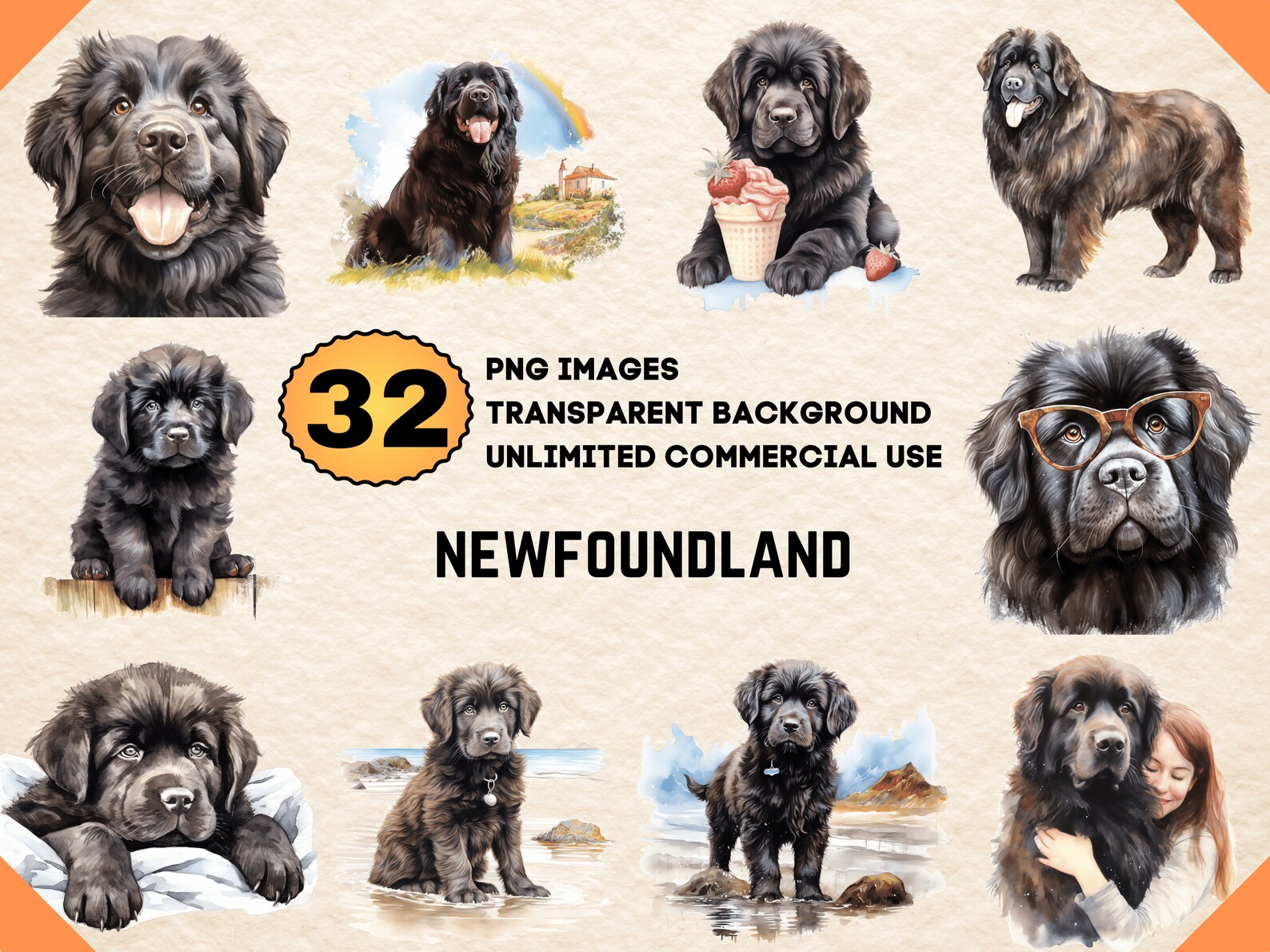 Newfoundland Watercolor Clipart PNG JPG Bundle Instant Digital - Etsy