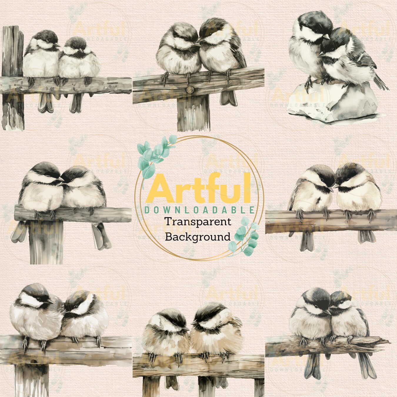 Watercolor Black Capped Chickadees Couple Pair Resting Sleeping Clipart ...