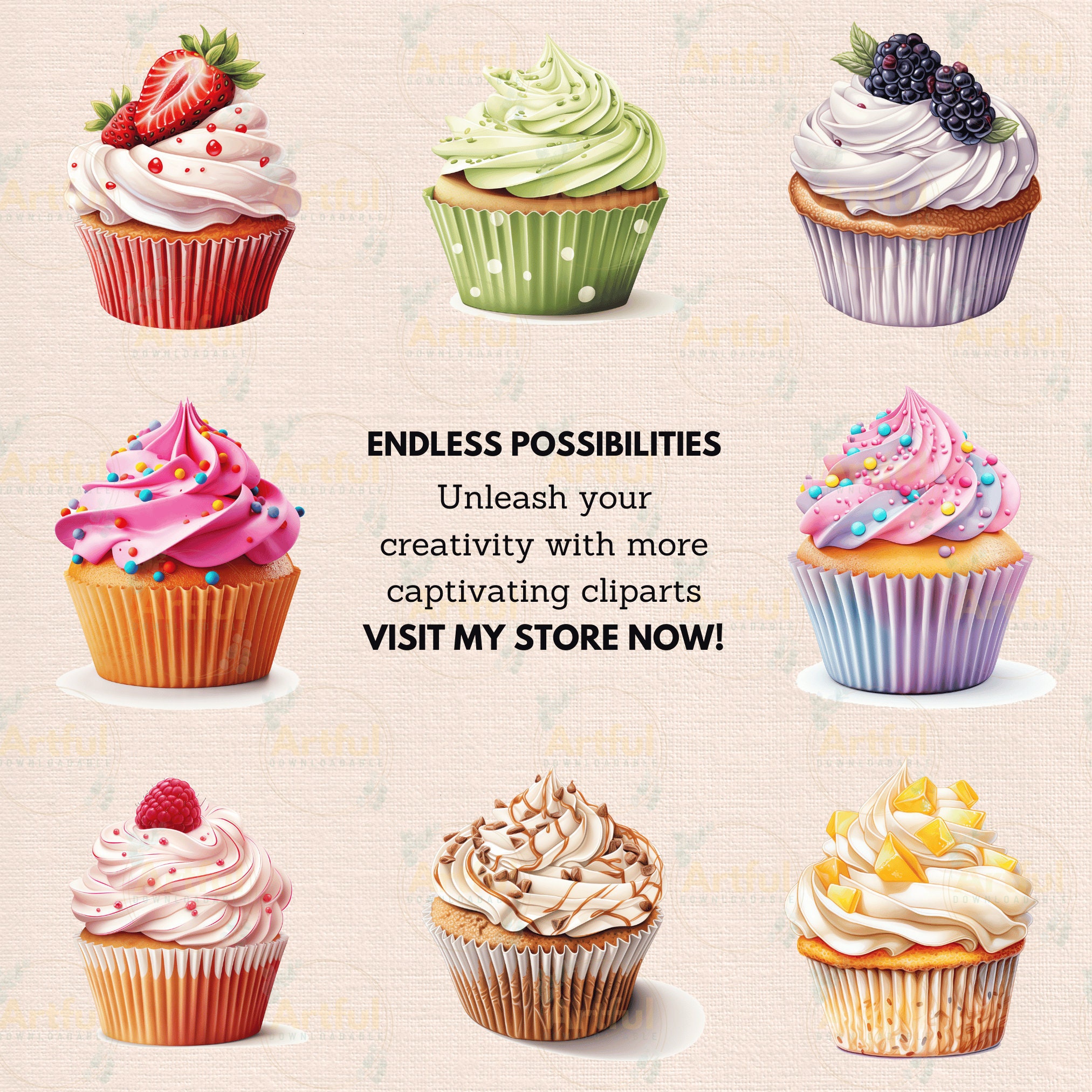 Cupcake Watercolor Clipart PNG JPG Bundle Instant Digital Download ...