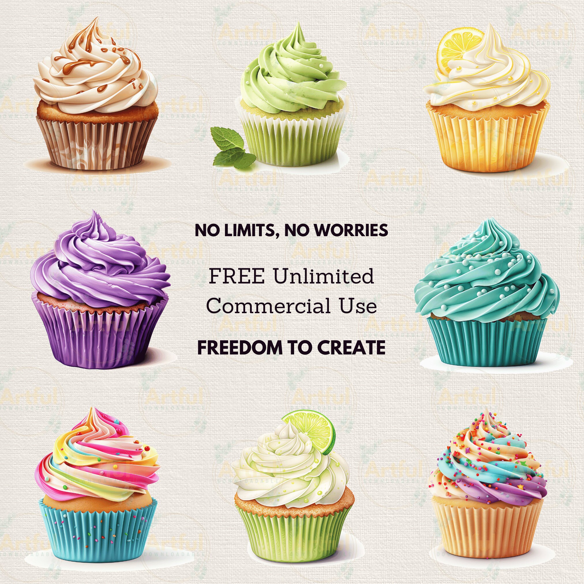 Cupcake Watercolor Clipart PNG JPG Bundle Instant Digital Download ...