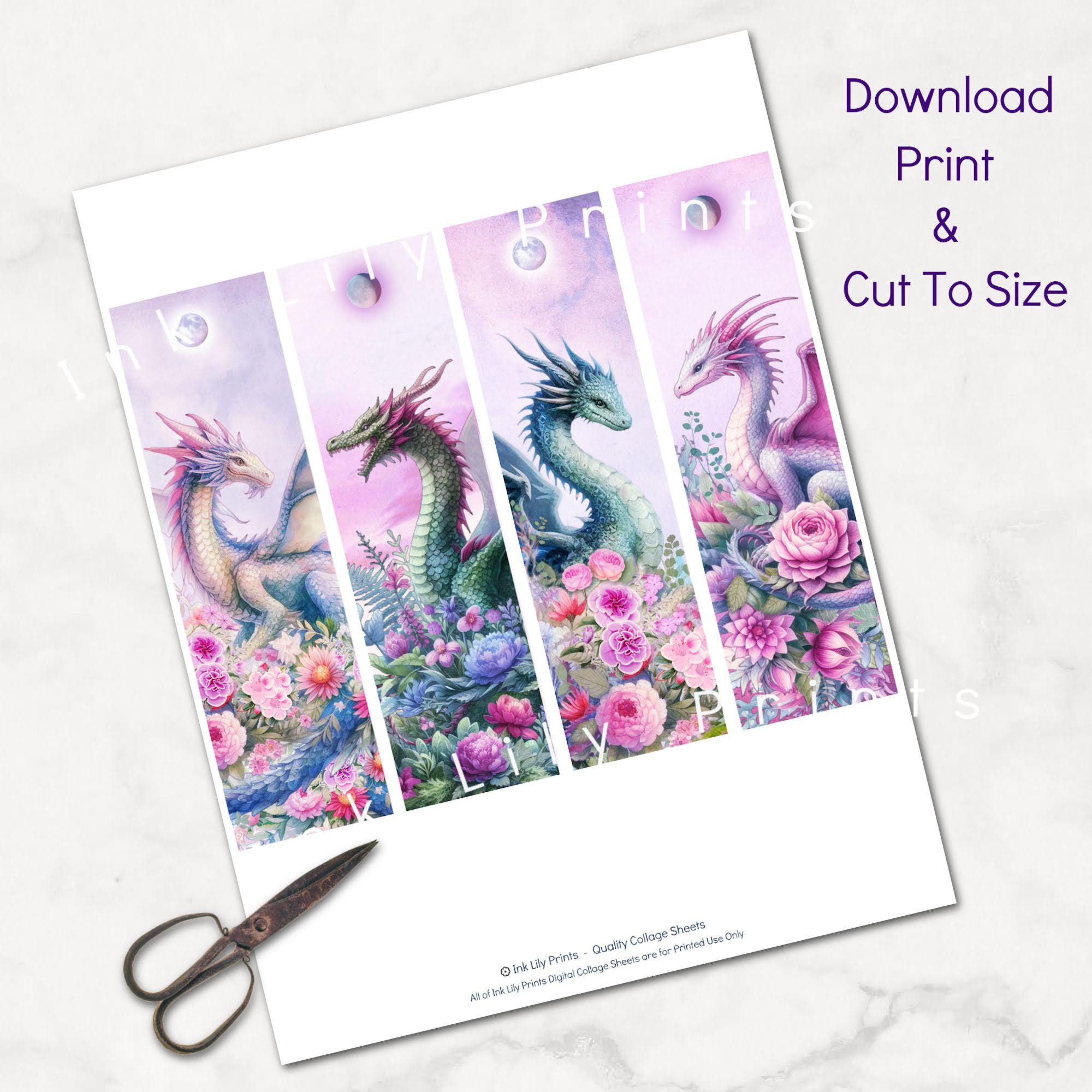 Dreamy Pastel Dragon Bookmarks, Set of Four Unique Printable Fantasy ...