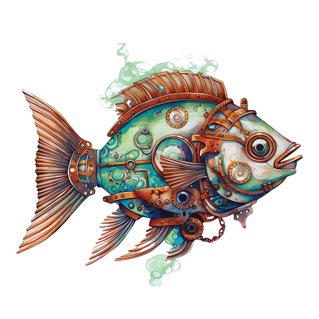 Watercolor Steampunk Fish, Steampunk Fish Clipart, Fish Watercolor ...