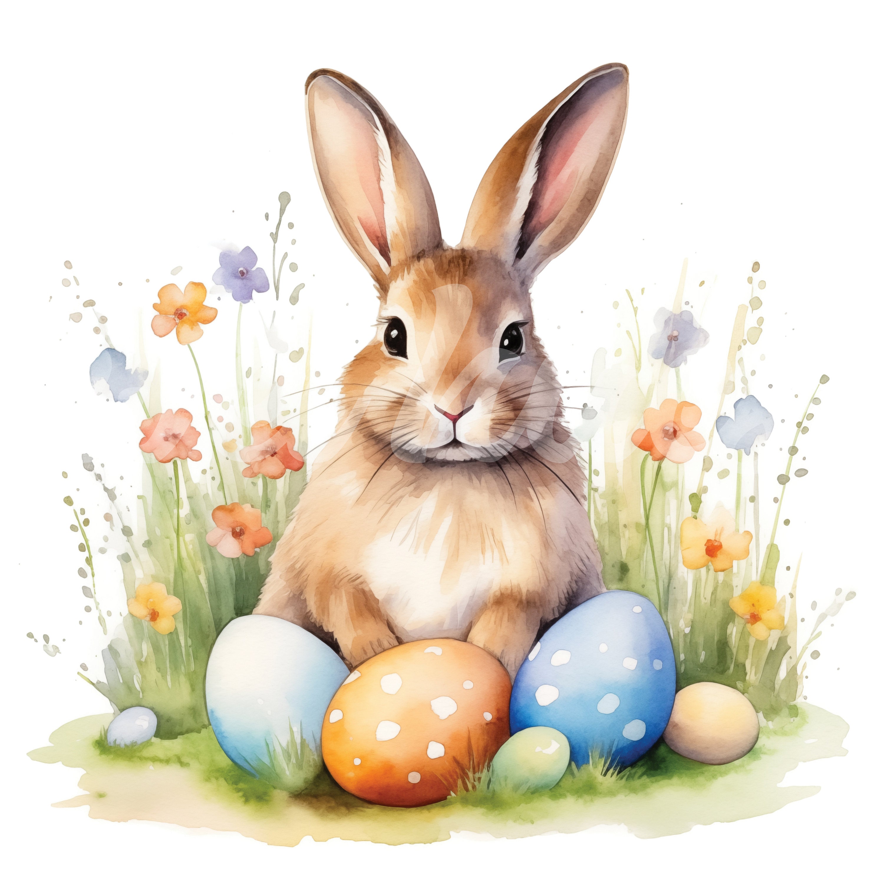 Watercolor Easter Bunny and Eggs Clipart 4 High Quality Jpgs Digital ...