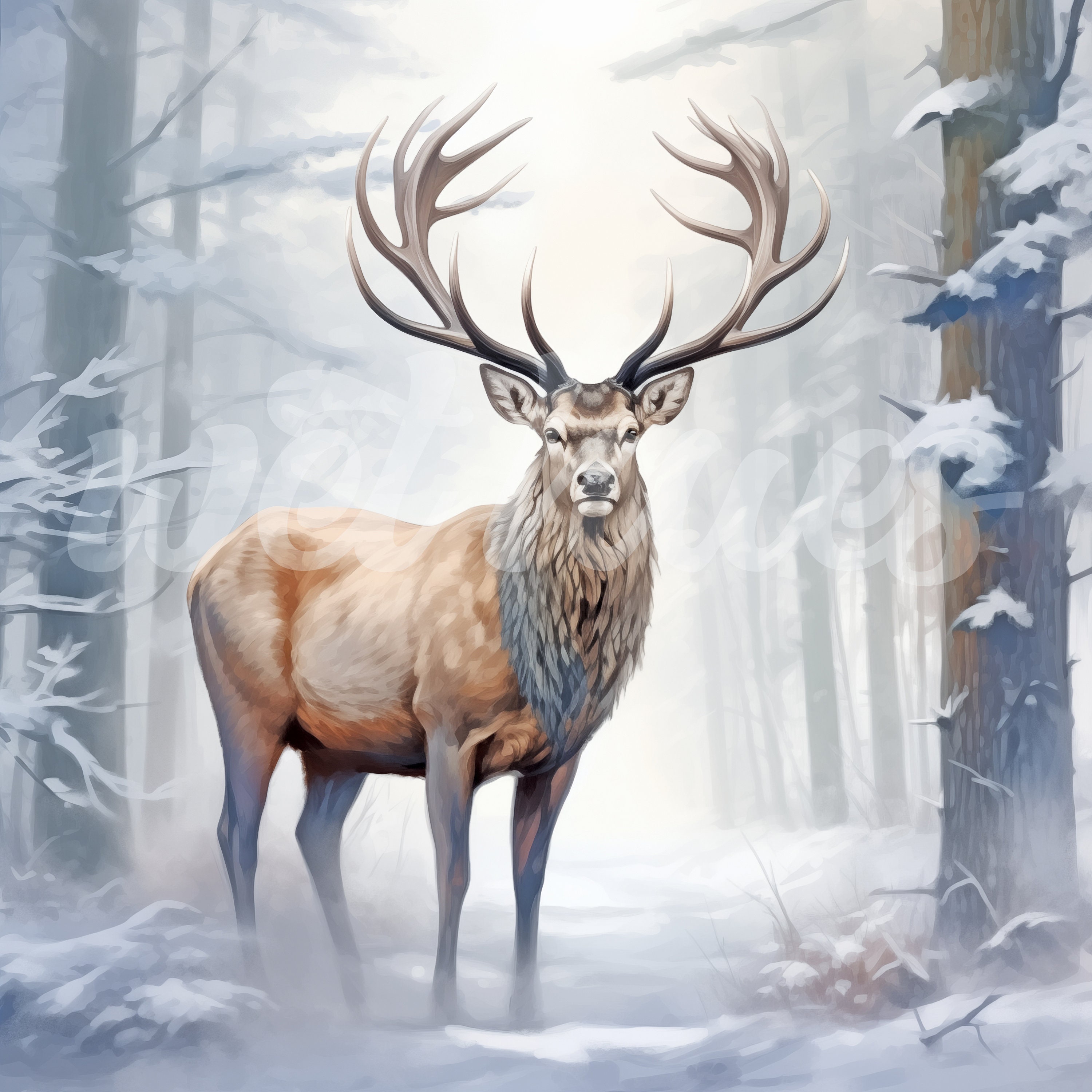 Watercolor Winter Stag Clipart - 4 High Quality Jpgs, Junk Journal ...