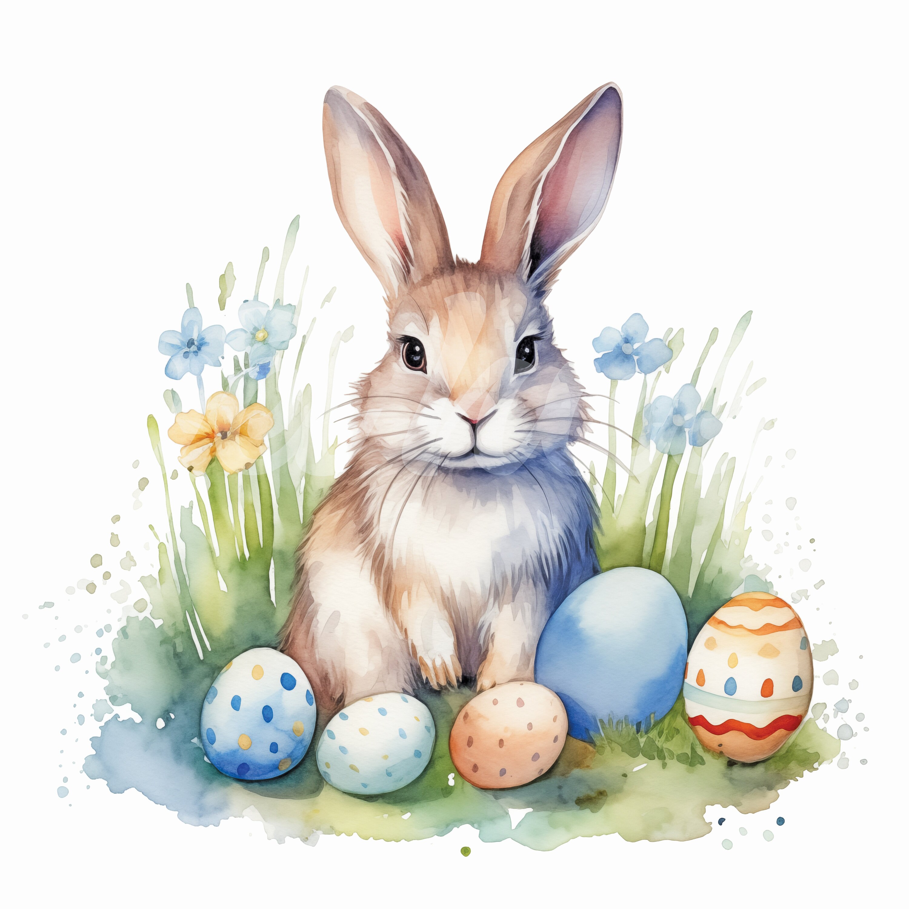 Watercolor Easter Bunny and Eggs Clipart 4 High Quality Jpgs Digital ...