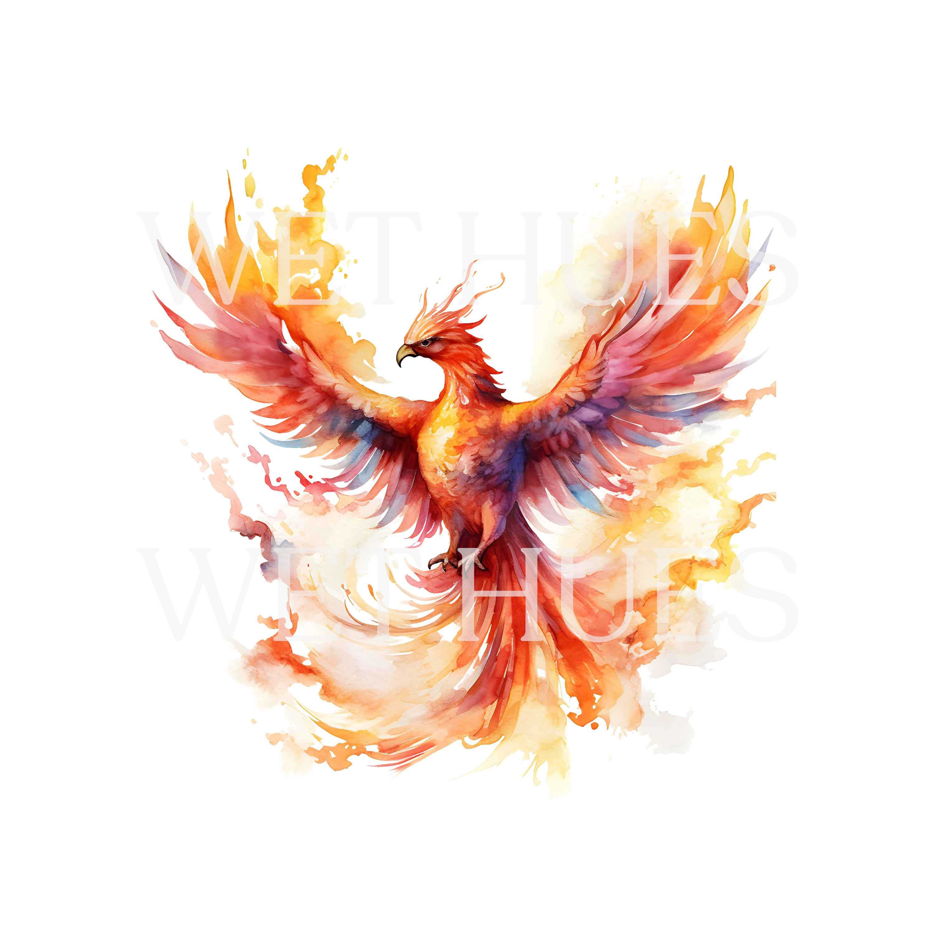 Phoenix Digital Watercolor Clipart, Cosmic Phoenix Sublimation PNG ...