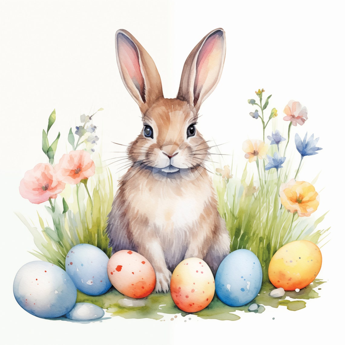Watercolor Easter Bunny and Eggs Clipart 4 High Quality Jpgs Digital ...