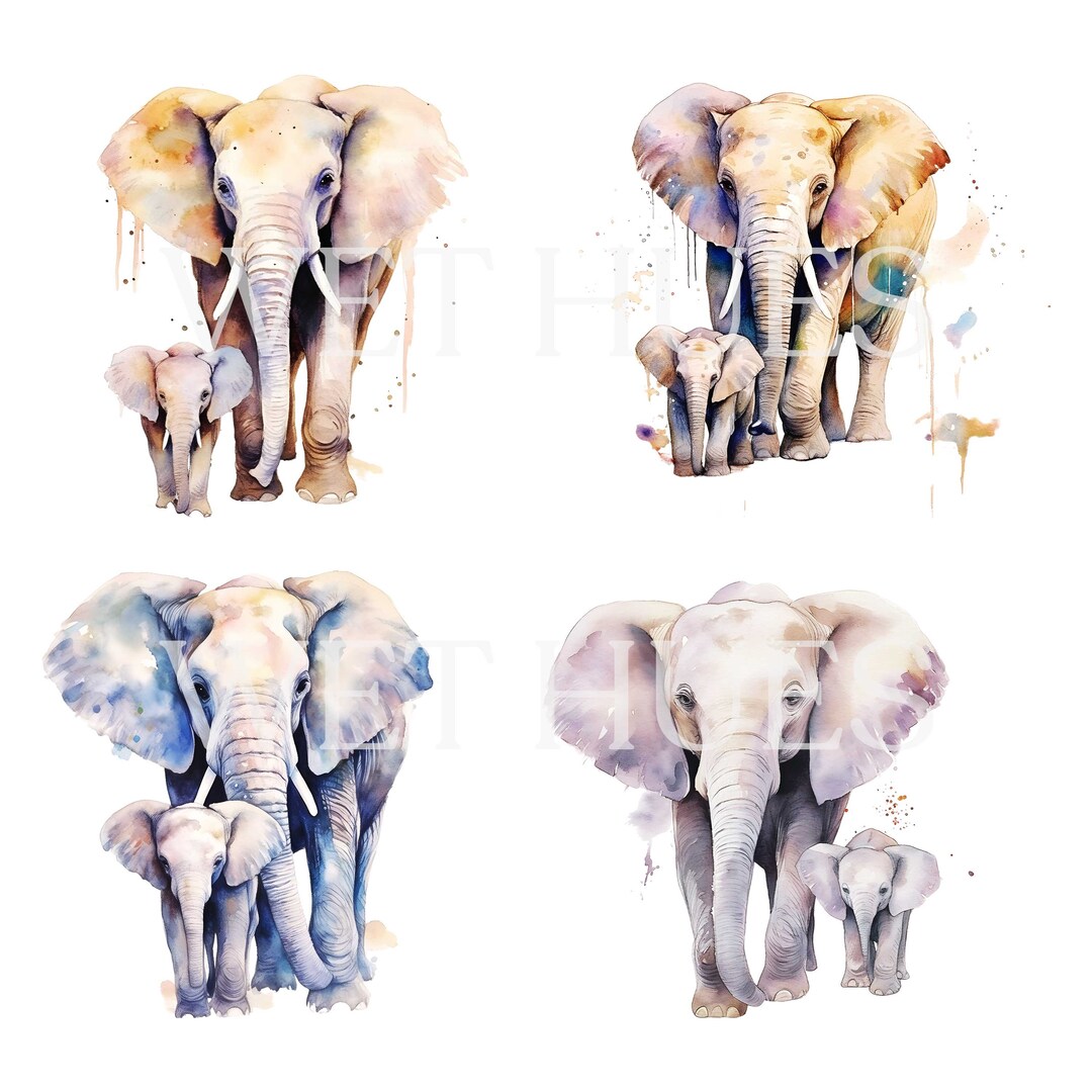 Watercolor Mom and Baby Elephant, Digital Downloads, Clipart PNG - Etsy
