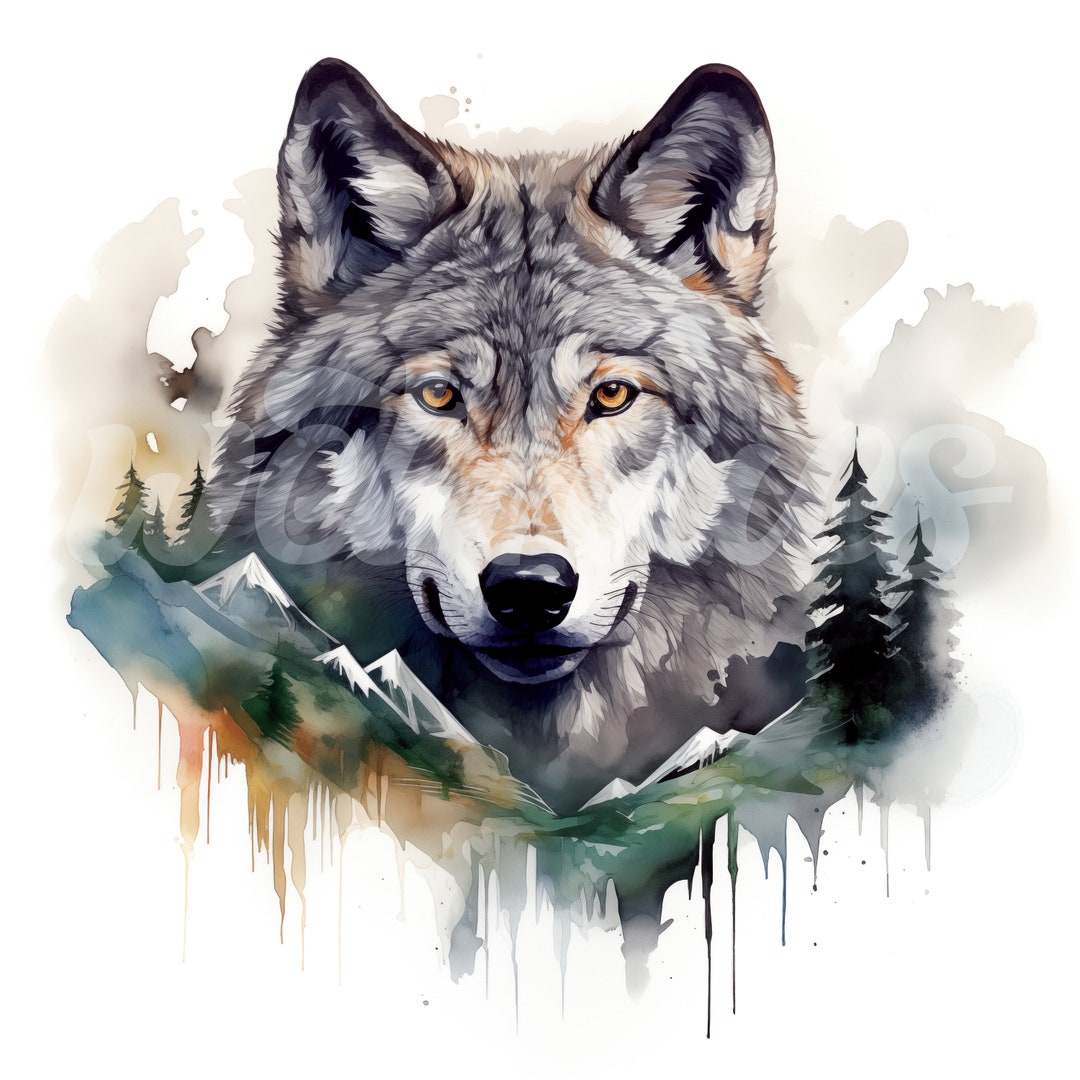 Wolf & Forest Double Exposure Art - 4 JPG Cliparts - Ideal for Card ...