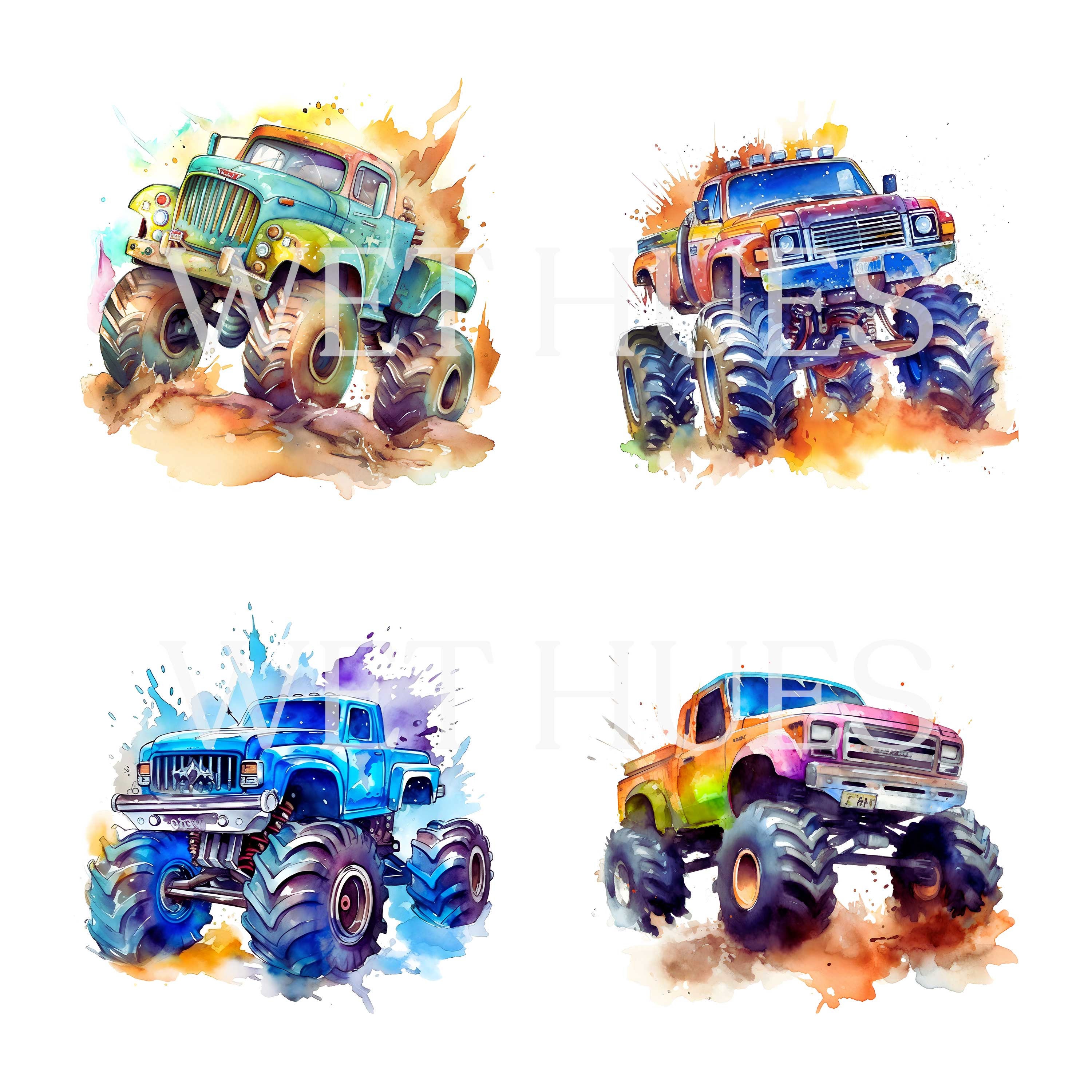Watercolor Monster Truck Png , Monster Truck Clipart , 4 PNG FILES 300 ...