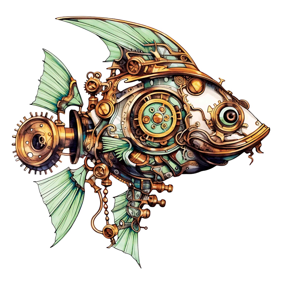 Watercolor Steampunk Fish, Steampunk Fish Clipart, Fish Watercolor ...
