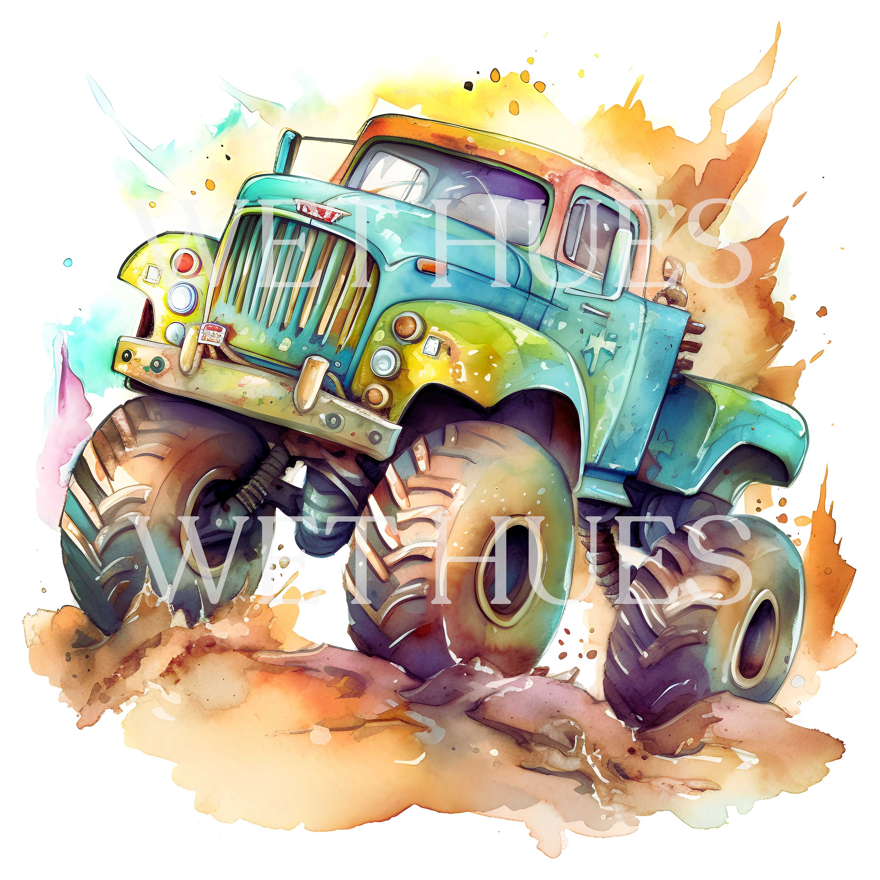 Watercolor Monster Truck Png , Monster Truck Clipart , 4 PNG FILES 300 ...
