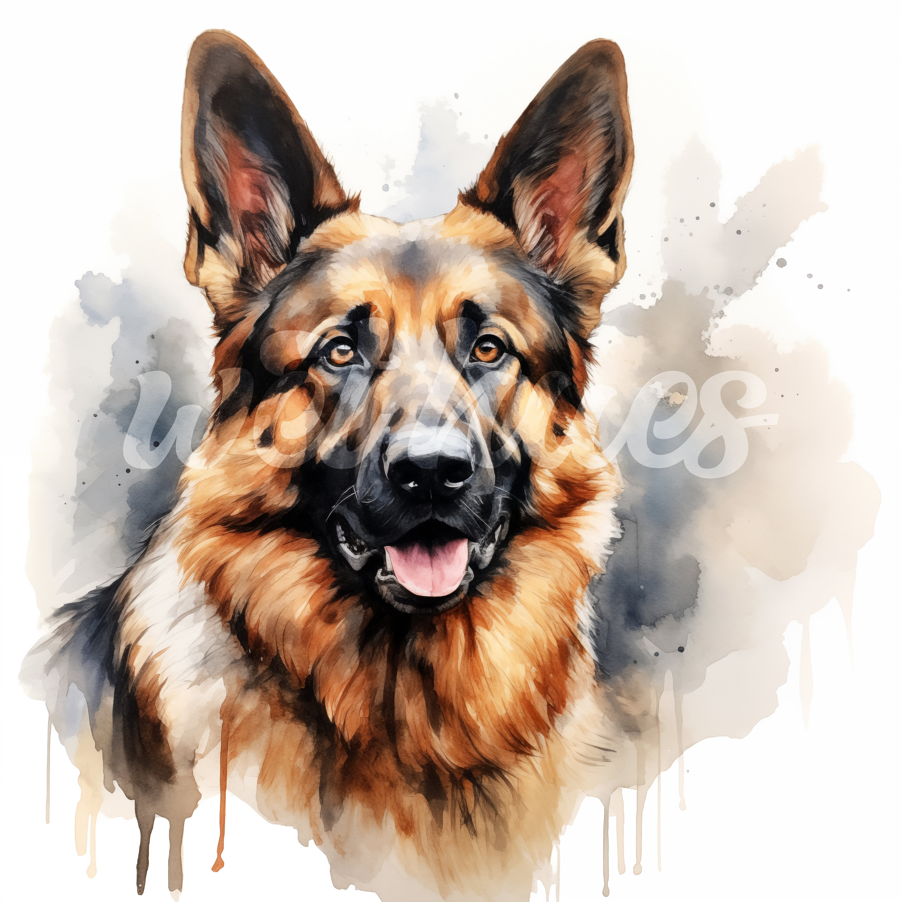 Watercolor German Shepherd Clipart: 4 Premium JPG Files, Instant ...